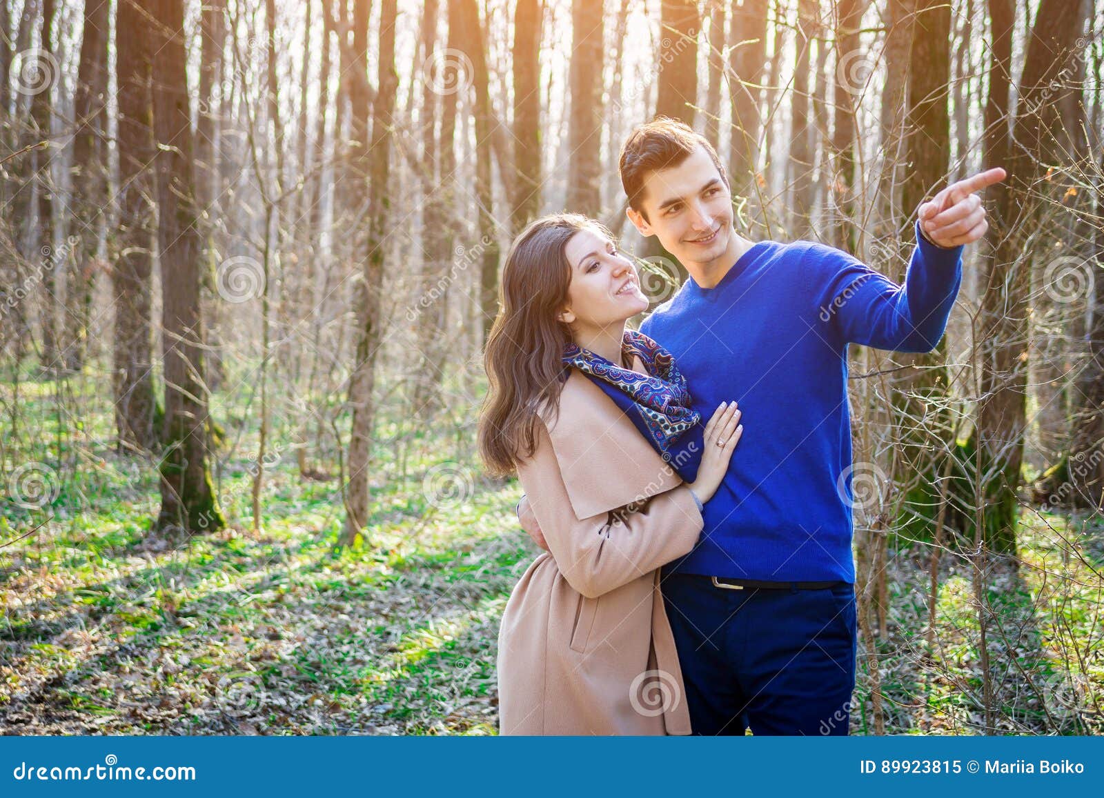 Portrait of Young Love Couple in the Forest Stock Image - Image of girl ...