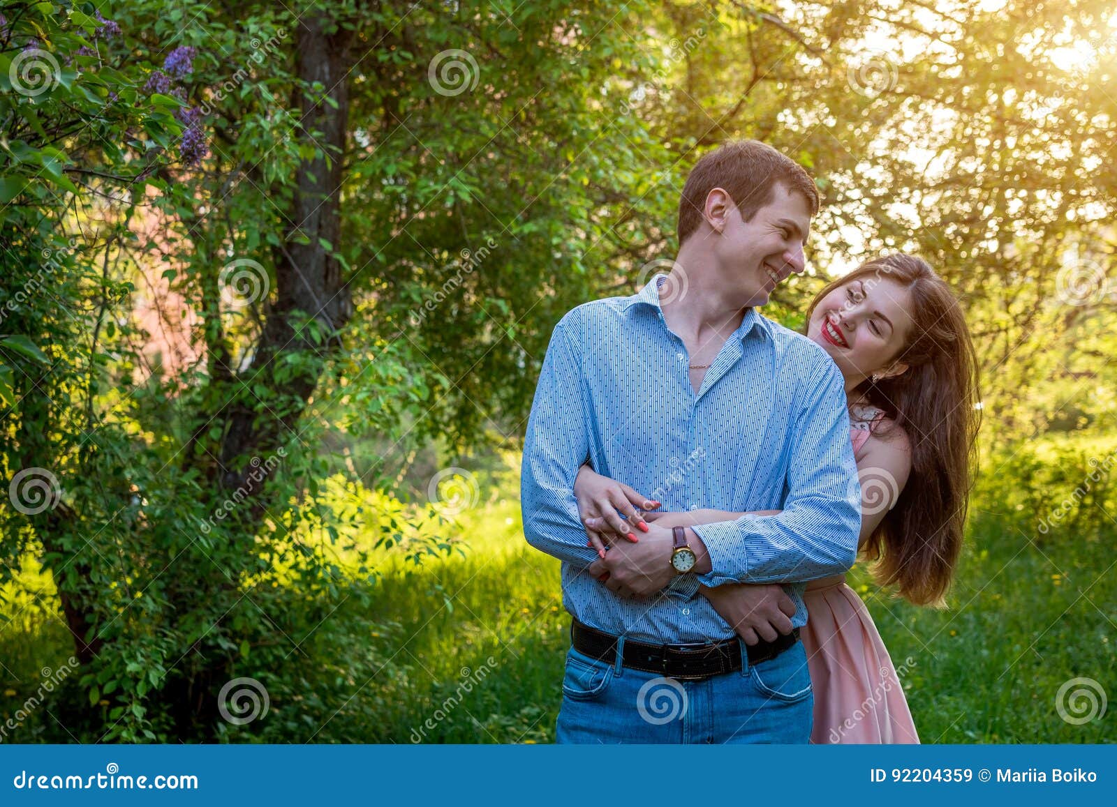 Portrait of Young Love Couple in the Forest Stock Image - Image of ...