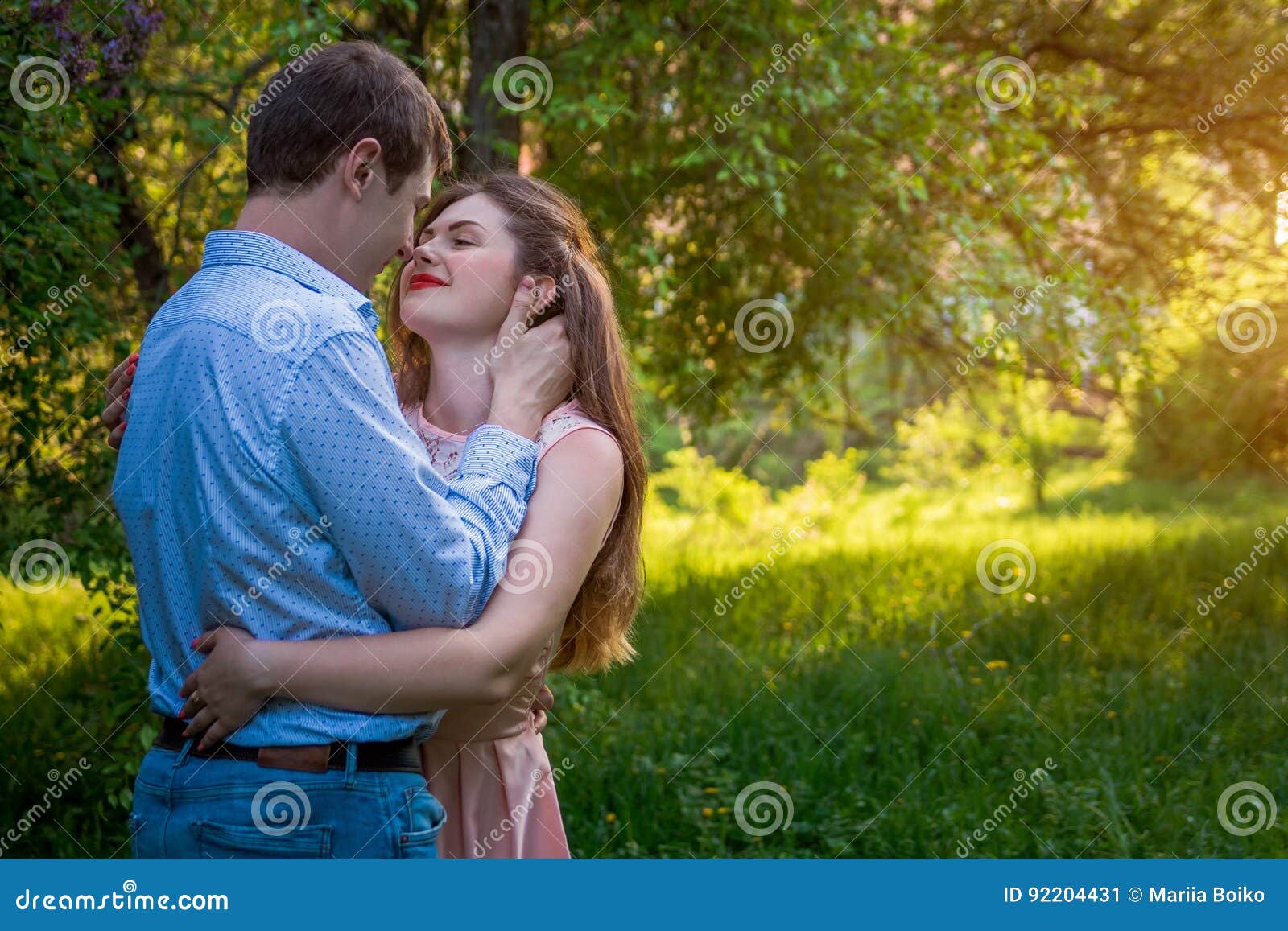 Portrait of Young Love Couple in the Forest Stock Image - Image of ...
