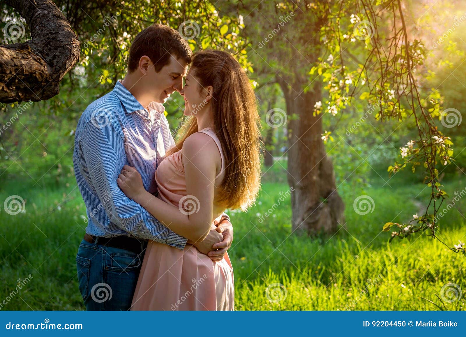 Portrait of Young Love Couple in the Forest Stock Photo - Image of ...