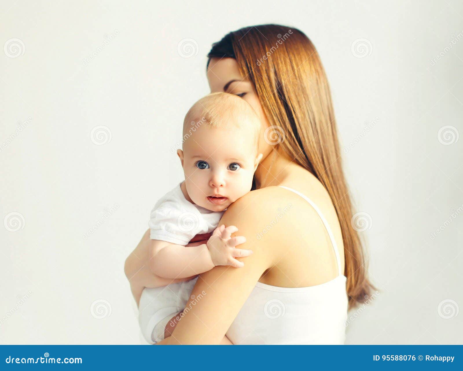 Portrait of Young Loving Mother Hugging Her Infant Stock Photo - Image ...