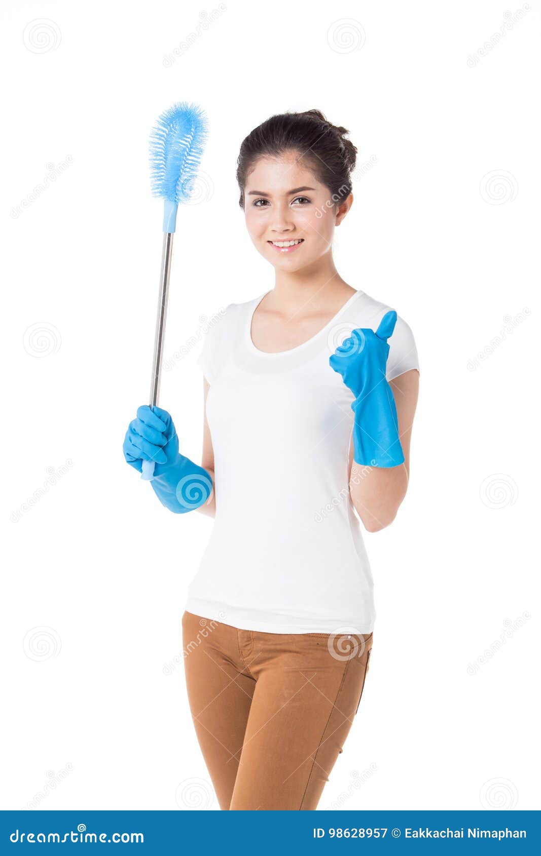 Portrait of Young Maid Holding on White Background Stock Image - Image ...