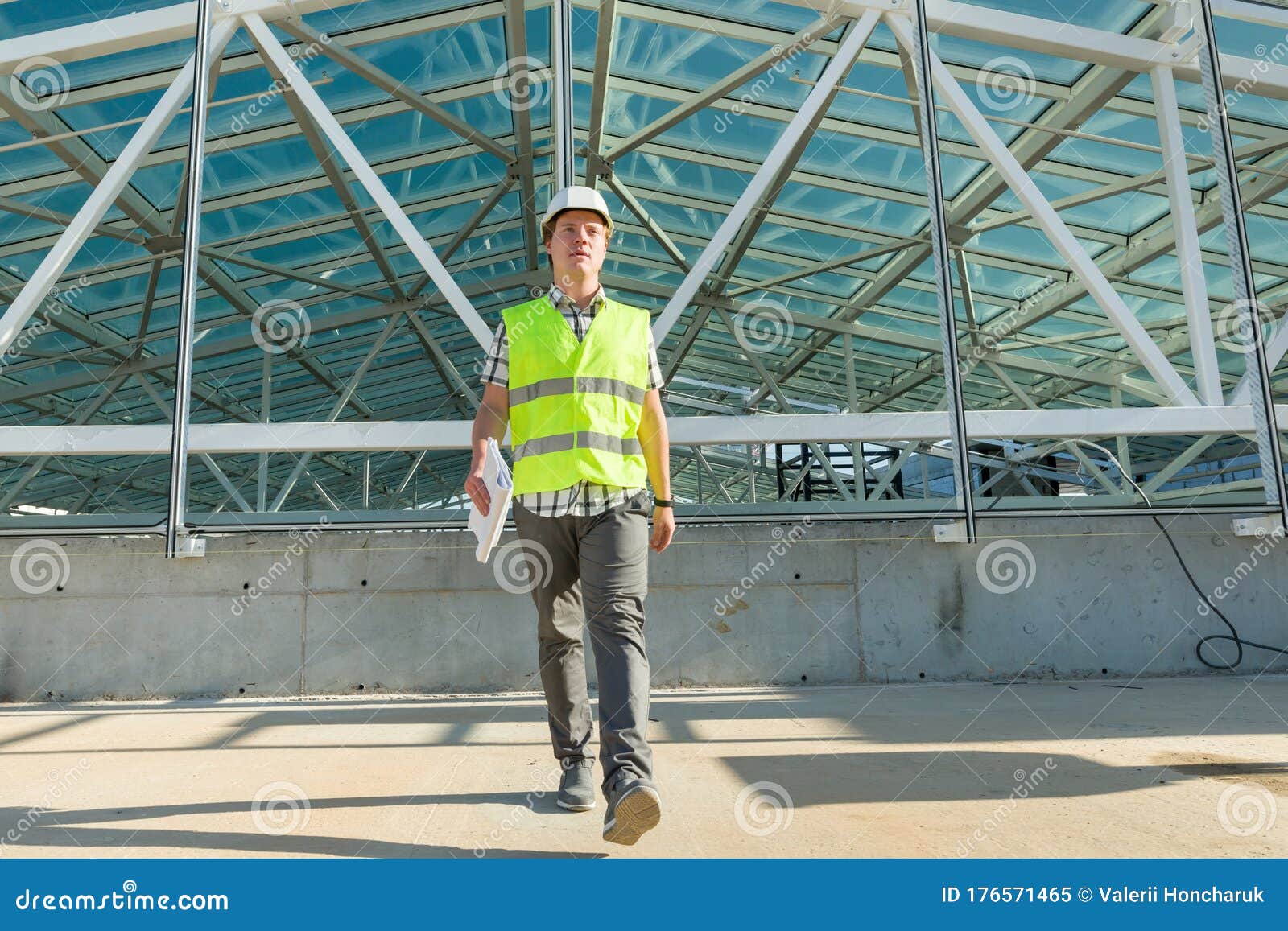 Portrait of Young Male Builder at Construction Site Stock Image - Image ...