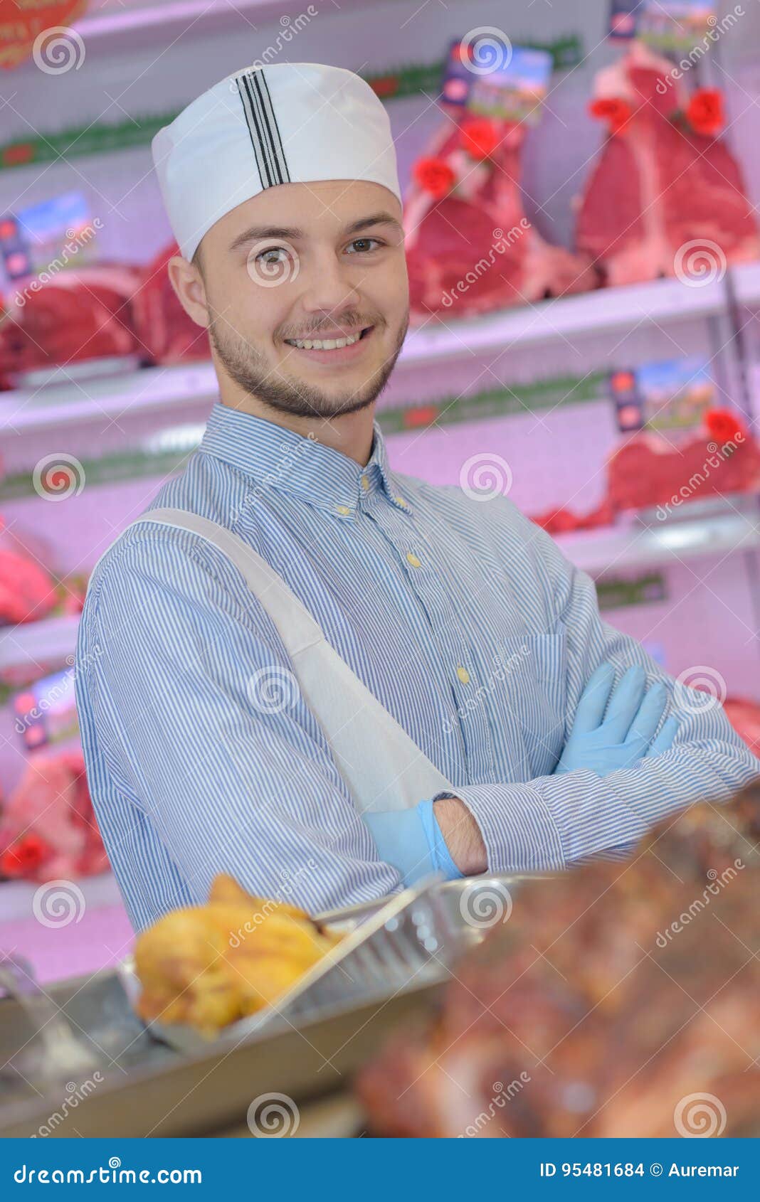 Portrait Young Male Butcher Stock Photo - Image of aprin, supermarket ...