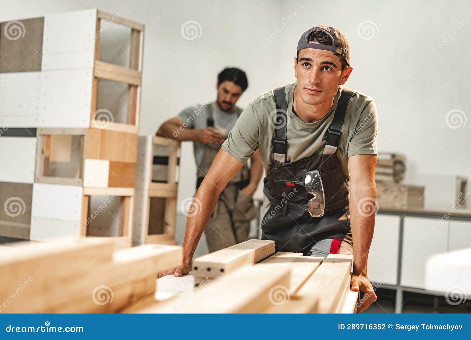 Portrait of Young Male Carpenter Standing in the Wood Workshop Stock ...