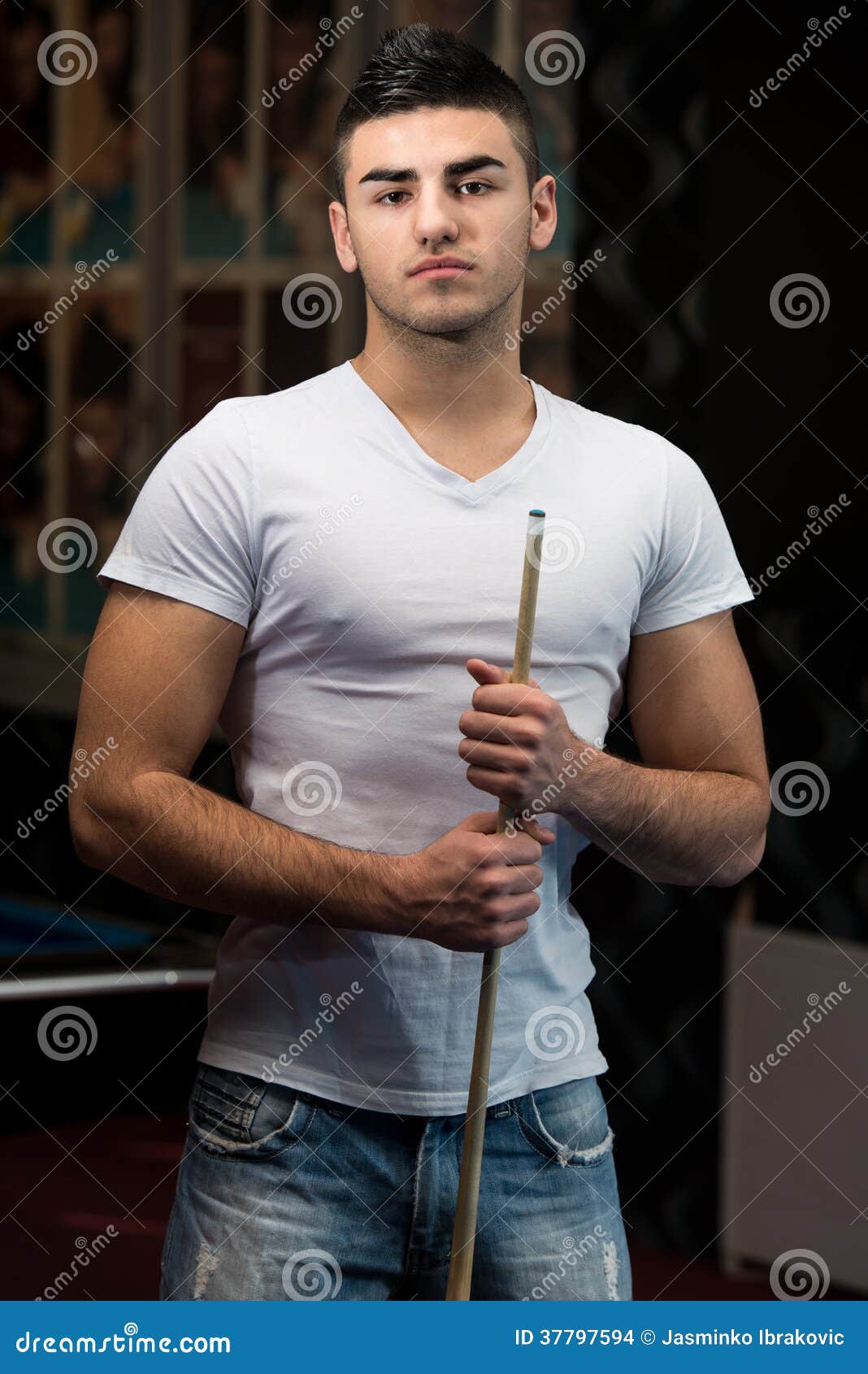 Portrait of a Young Male Model Playing Billiards Stock Photo - Image of ...