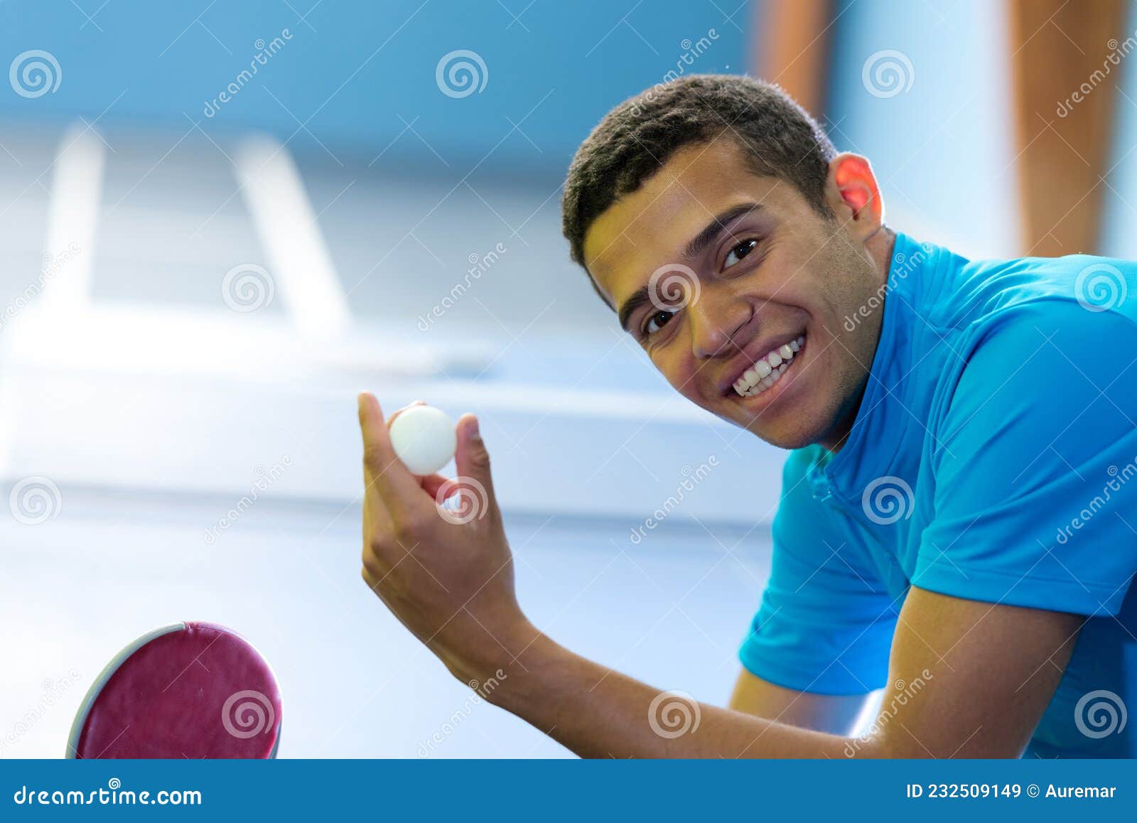 Portrait Young Male Ping Pong Player Stock Image - Image of ping, blue ...