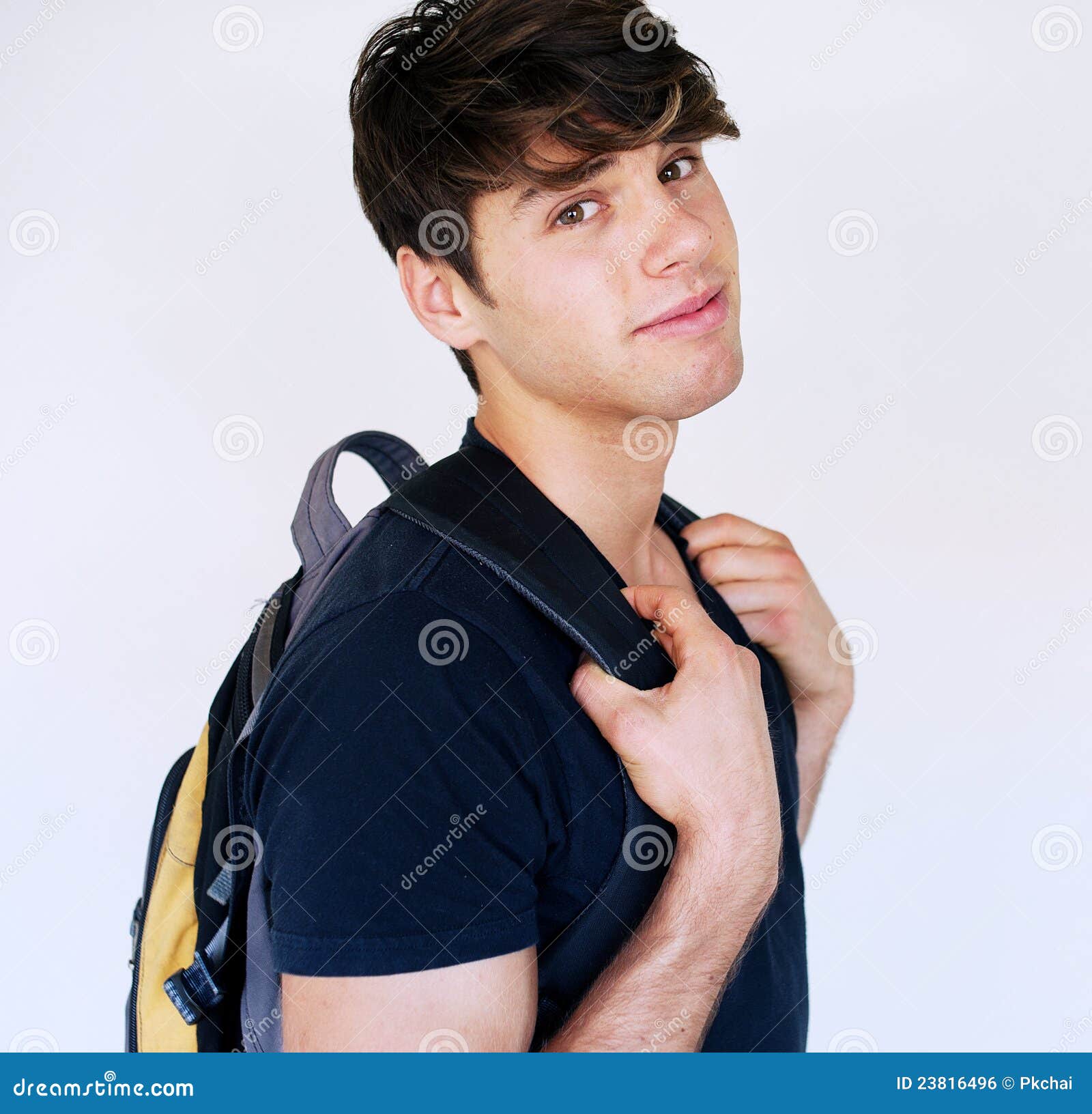 Portrait of a Young Male Student with Backpack Stock Photo - Image of ...