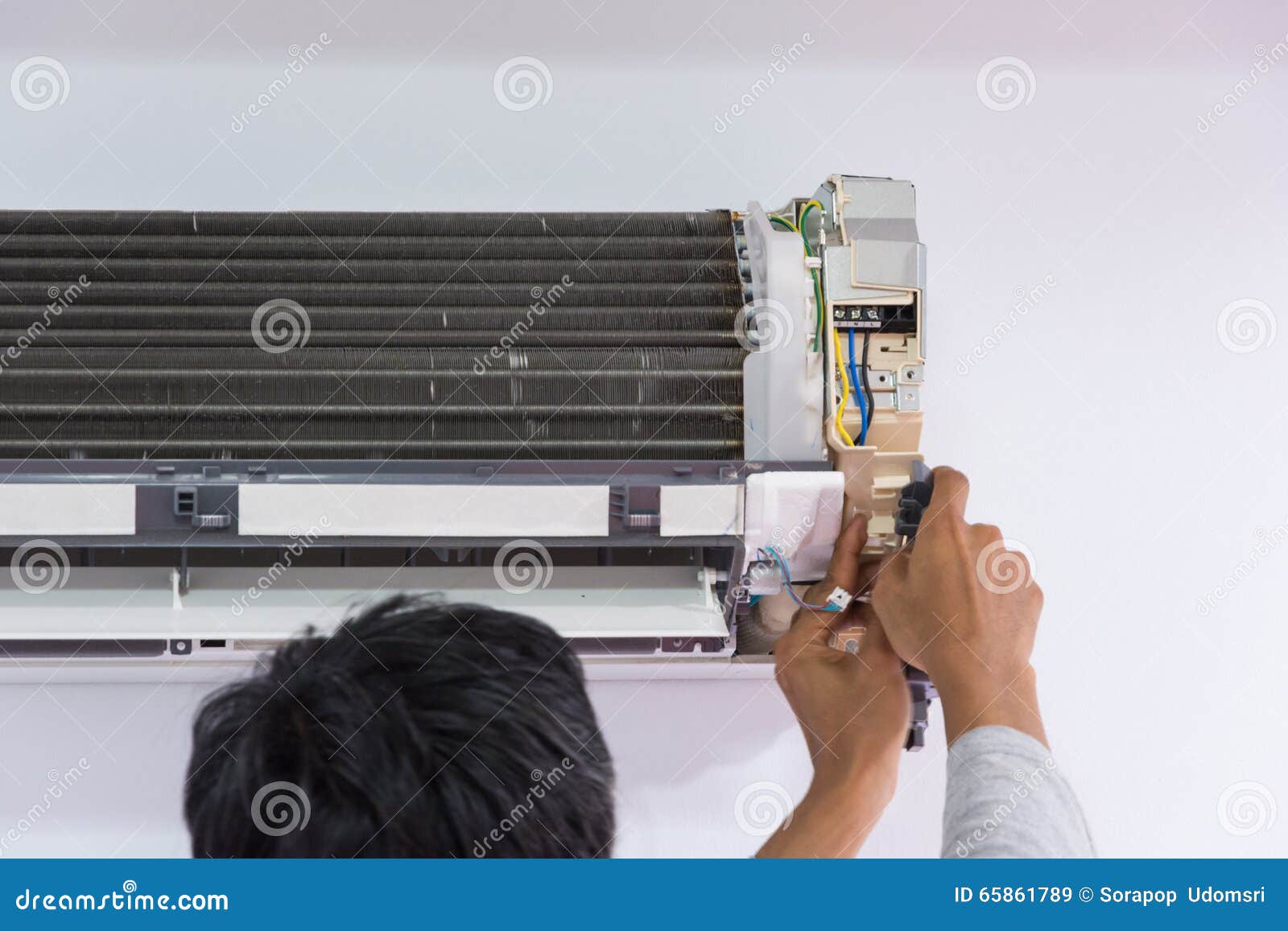Portrait Young Man Adjusting Air Conditioning System Stock Image ...