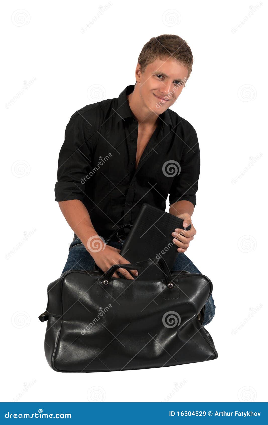 Portrait of Young Man with Bag. Stock Image - Image of healthy, case ...