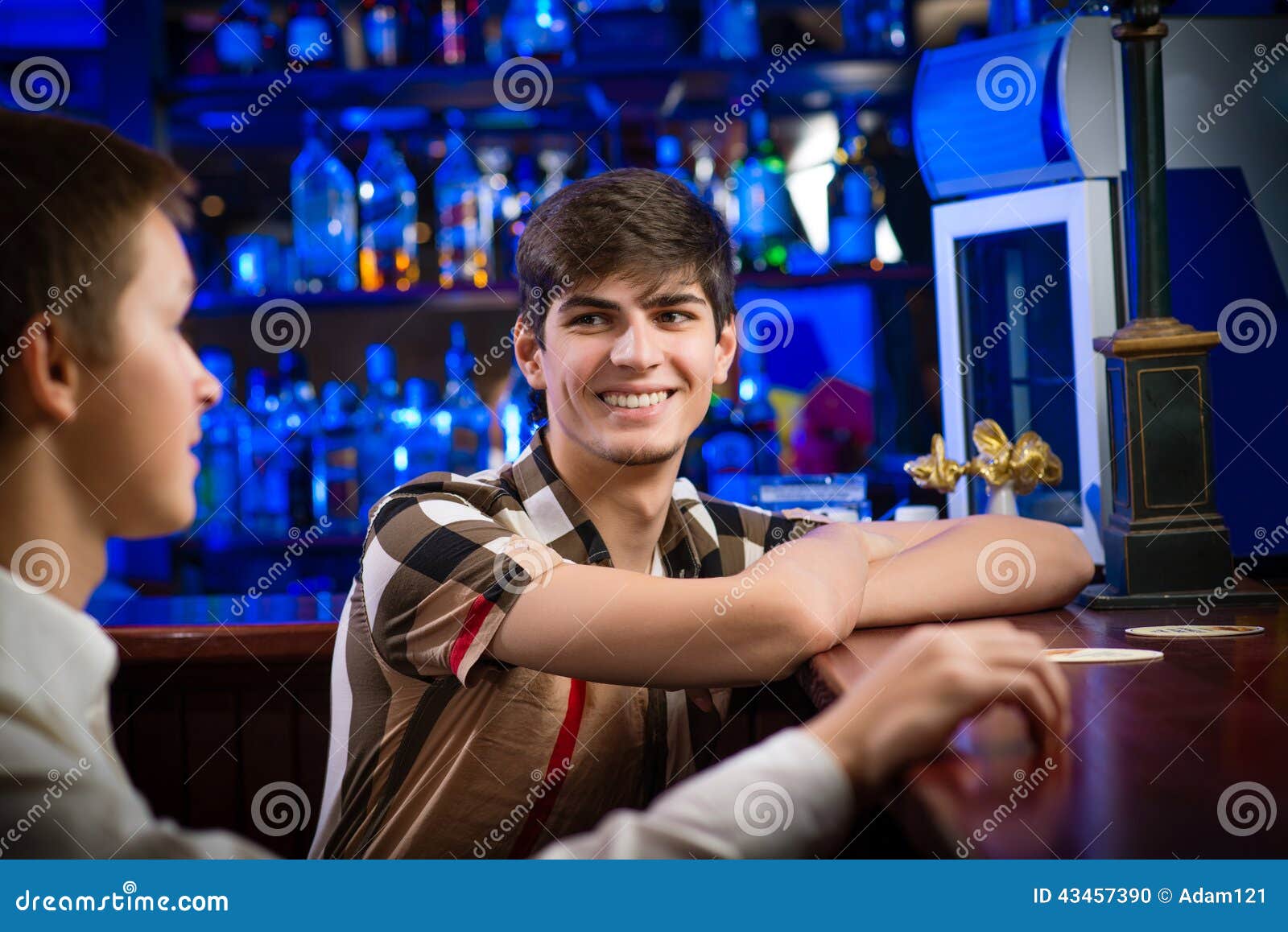 Portrait of a Young Man at the Bar Stock Photo - Image of happy ...