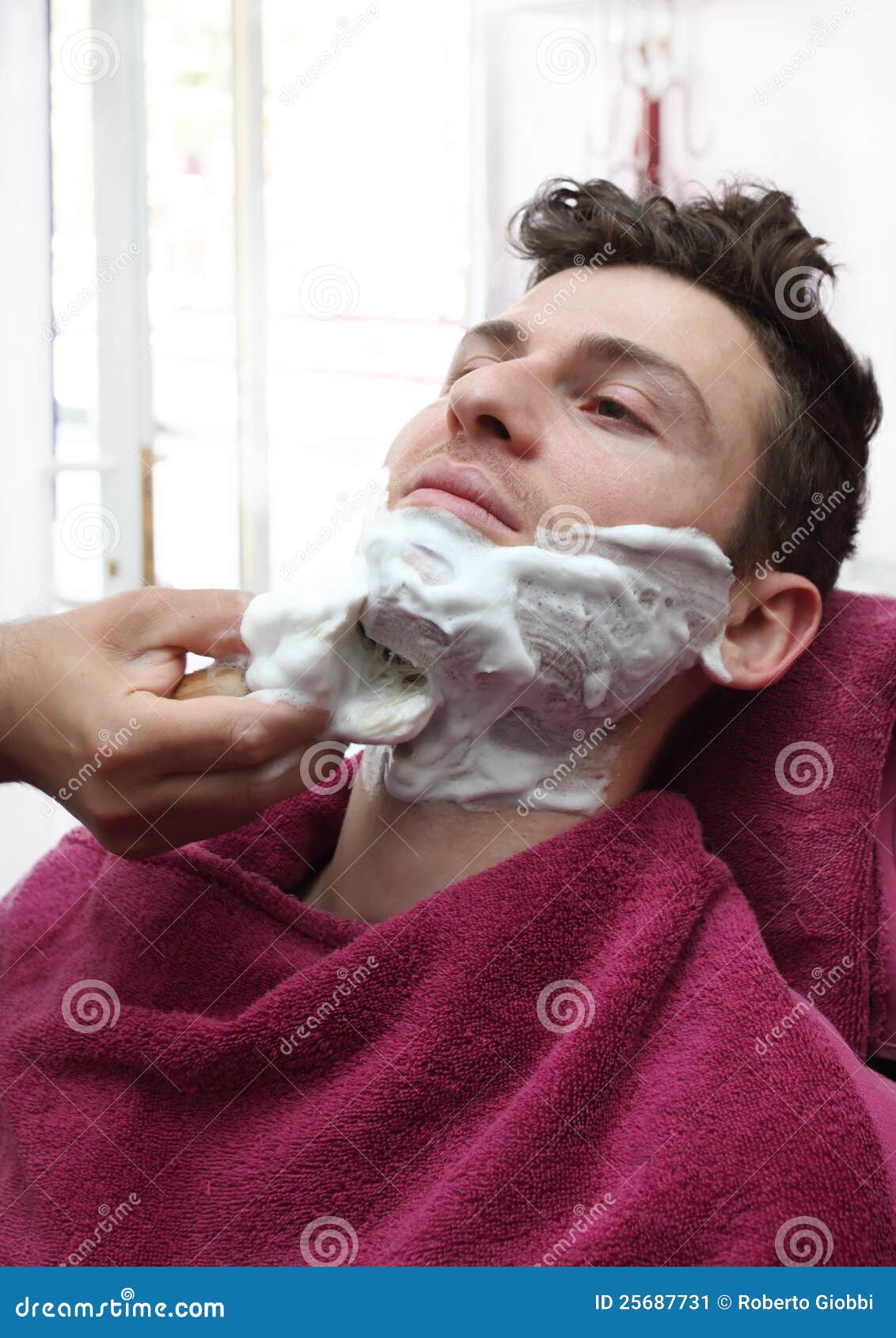 Portrait of Young Man at Barber Stock Image - Image of front, blade ...