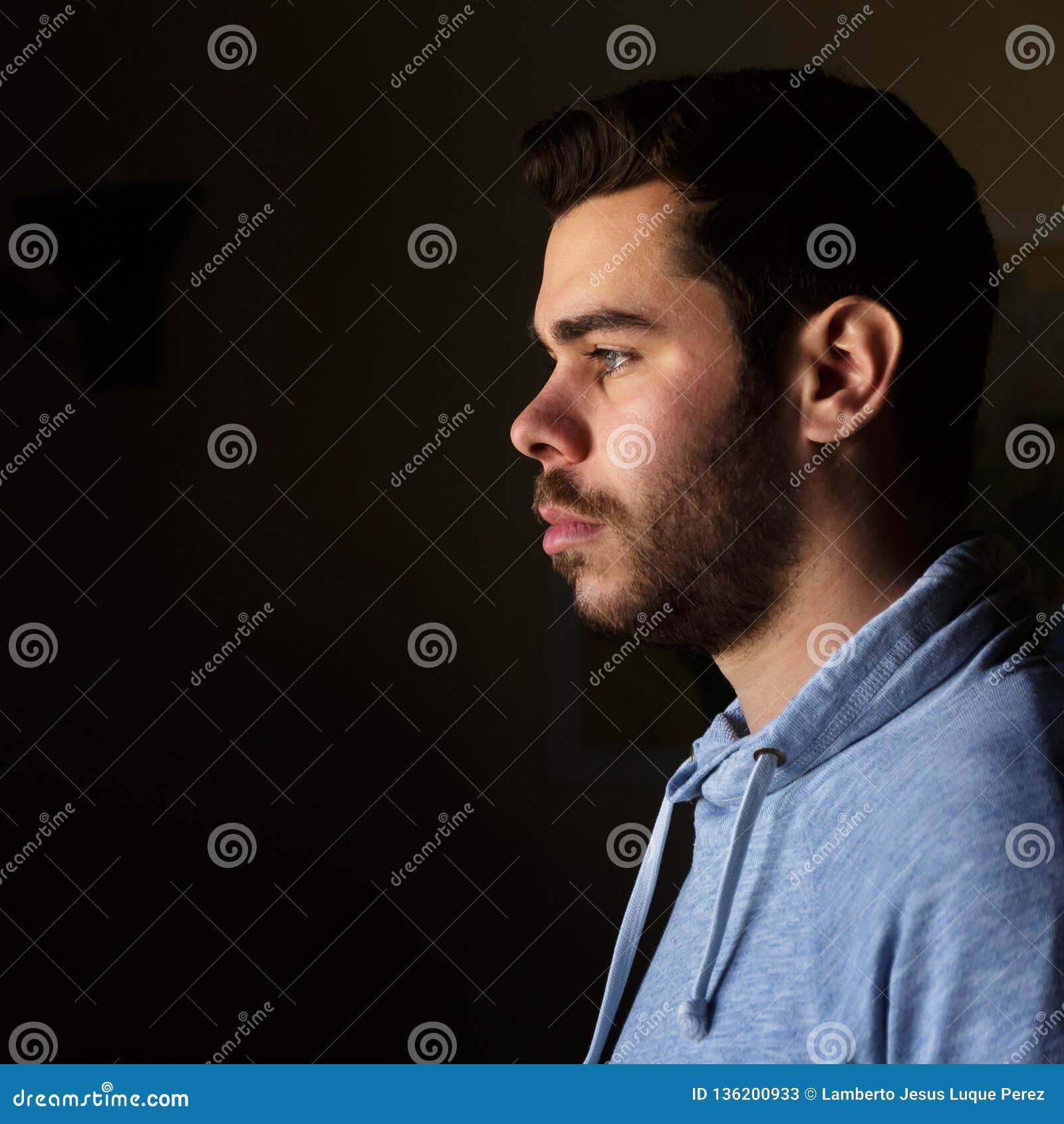 Portrait of a Young Man with a Beard in Profile Stock Image - Image of ...
