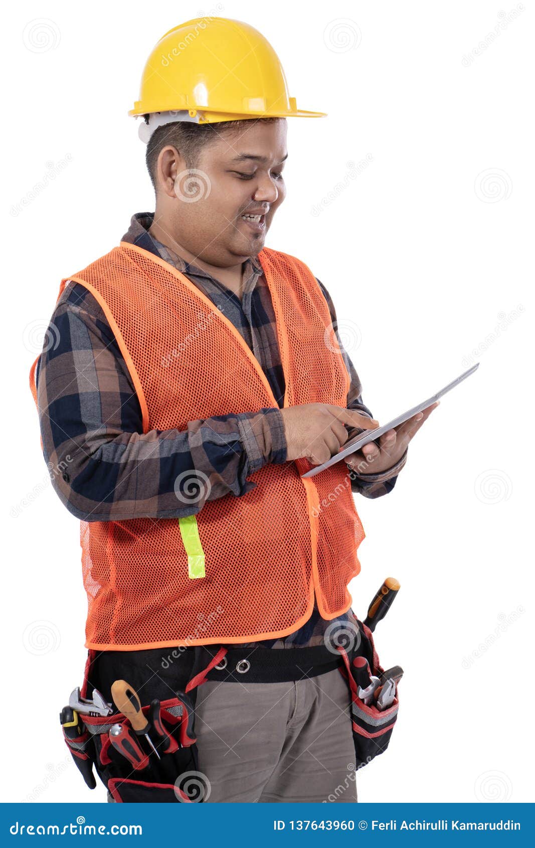 Portrait of Young Man Constructor Used Digital Tablet Stock Photo ...
