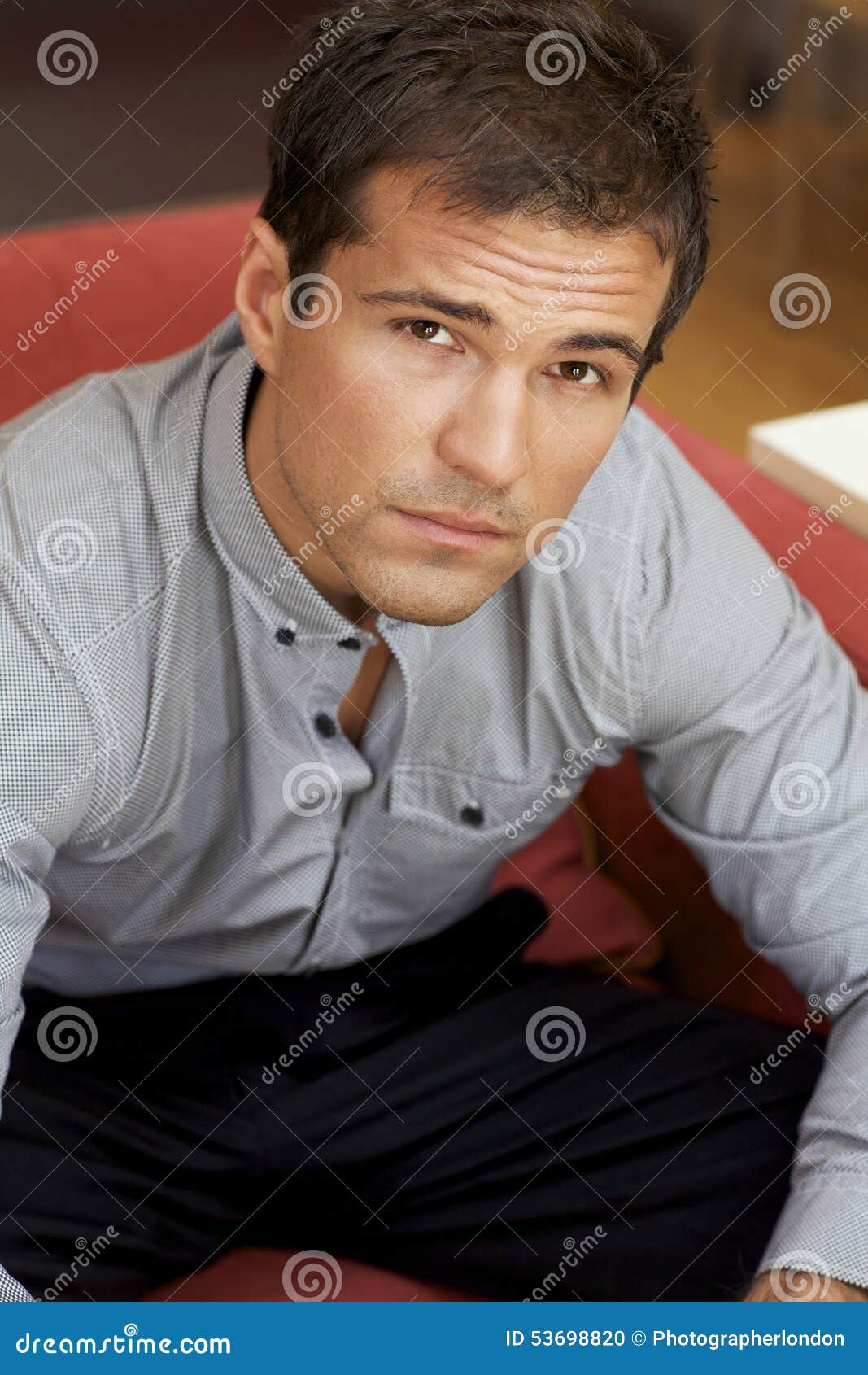 Portrait of Young Man Contemplating Stock Photo - Image of focus, waist ...