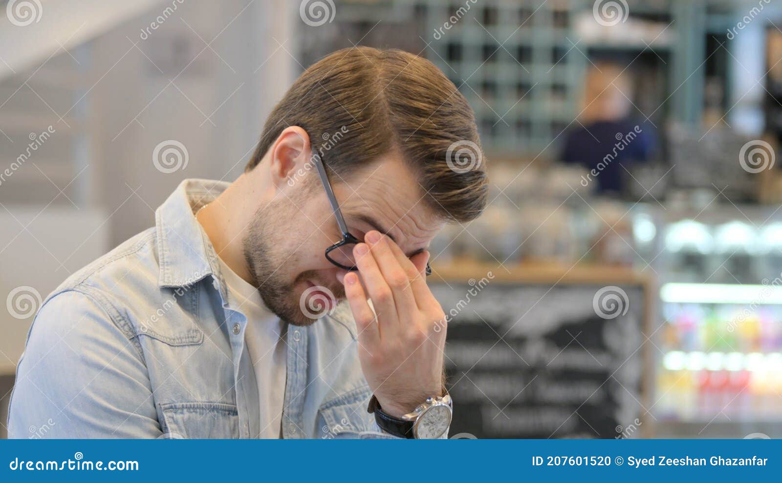 Portrait of Young Man Crying in Cafe Stock Photo - Image of caucasian ...
