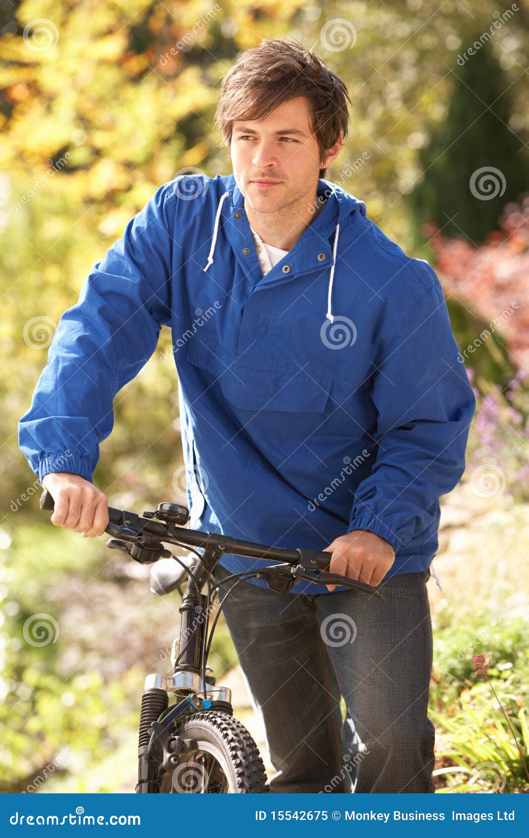 Portrait of Young Man with Cycle in Autumn Park Stock Image - Image of ...