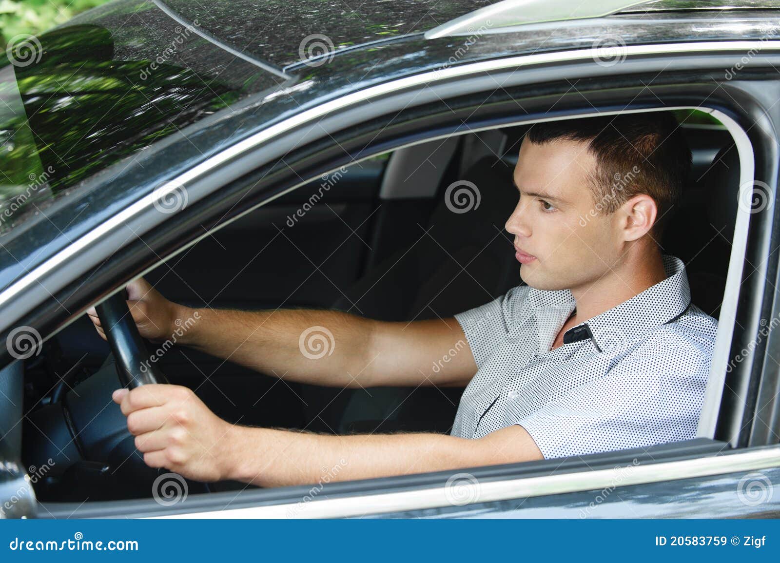 Portrait of Young Man Driving Car Stock Image - Image of fist, brunet ...