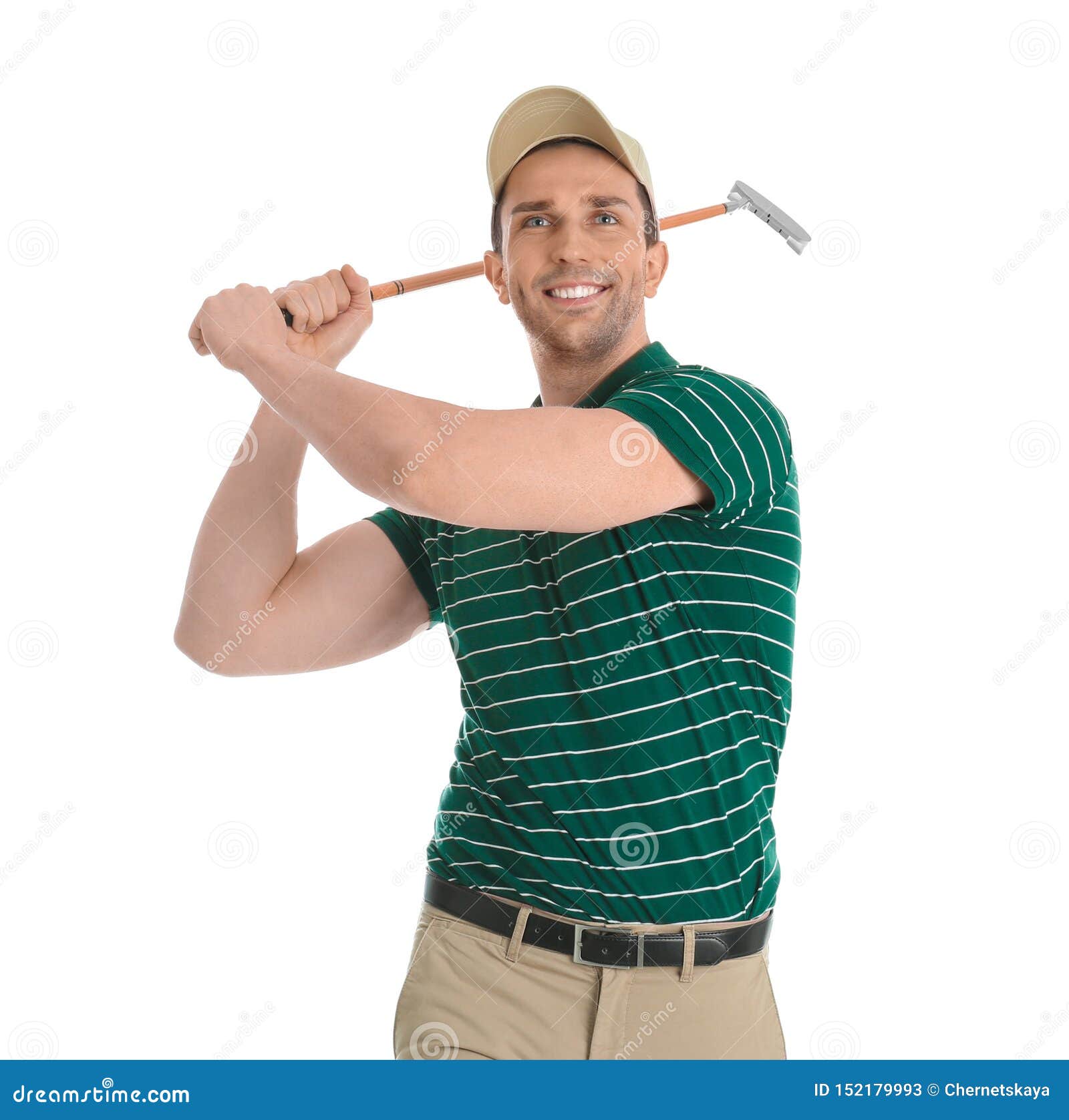 Portrait of Young Man with Golf Club Isolated Stock Image - Image of ...