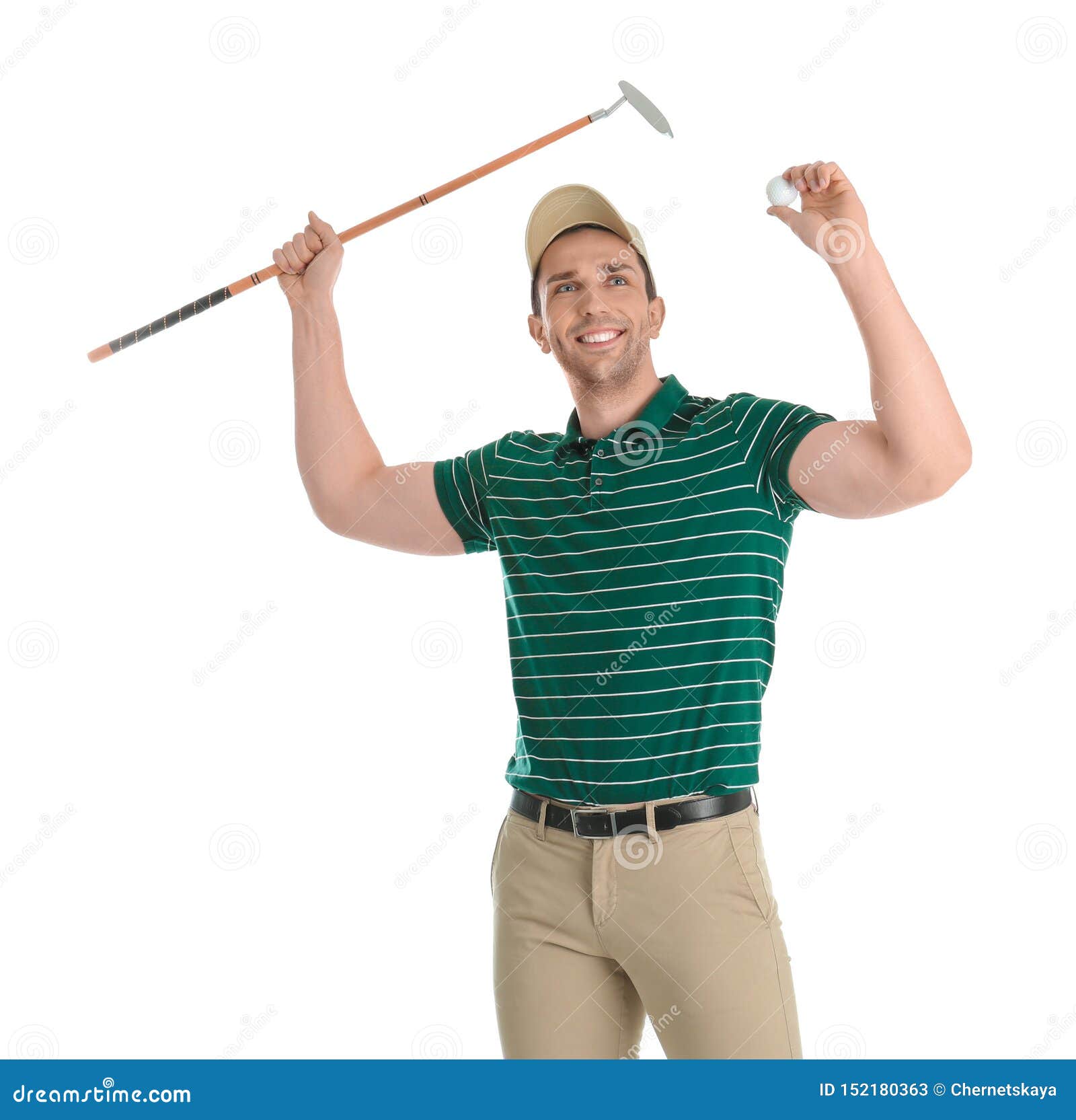 Portrait of Young Man with Golf Club Isolated Stock Image - Image of ...