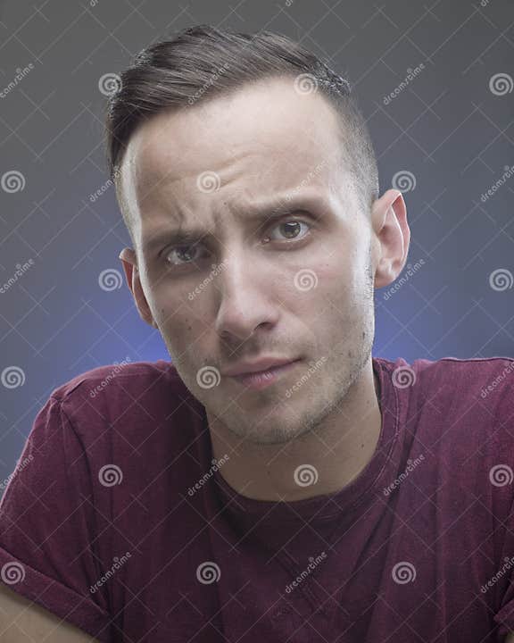 Portrait of Young Man on Grey Background. Stock Image - Image of grey ...