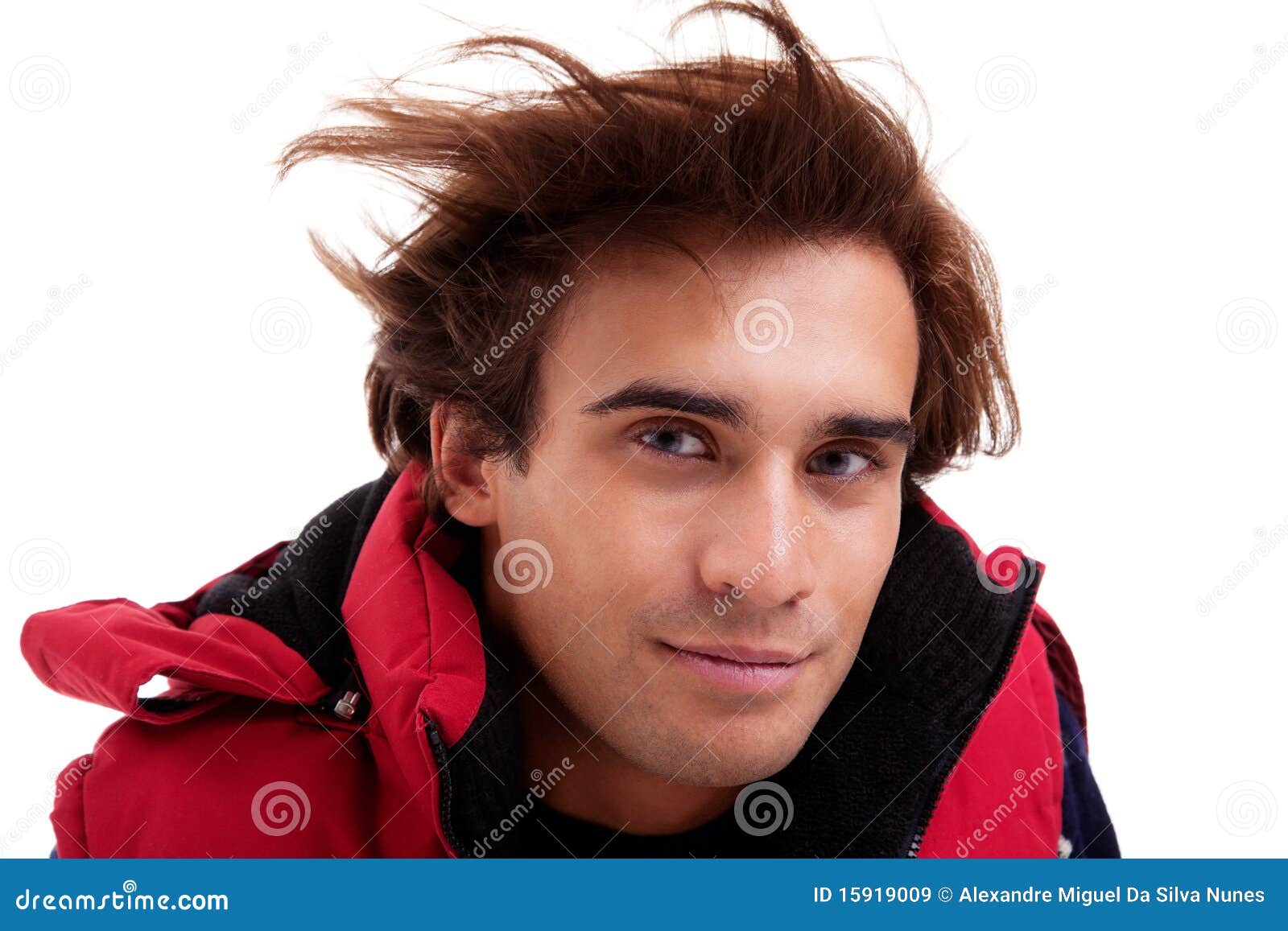 Portrait of a Young Man with Hair on the Wind Stock Image - Image of ...