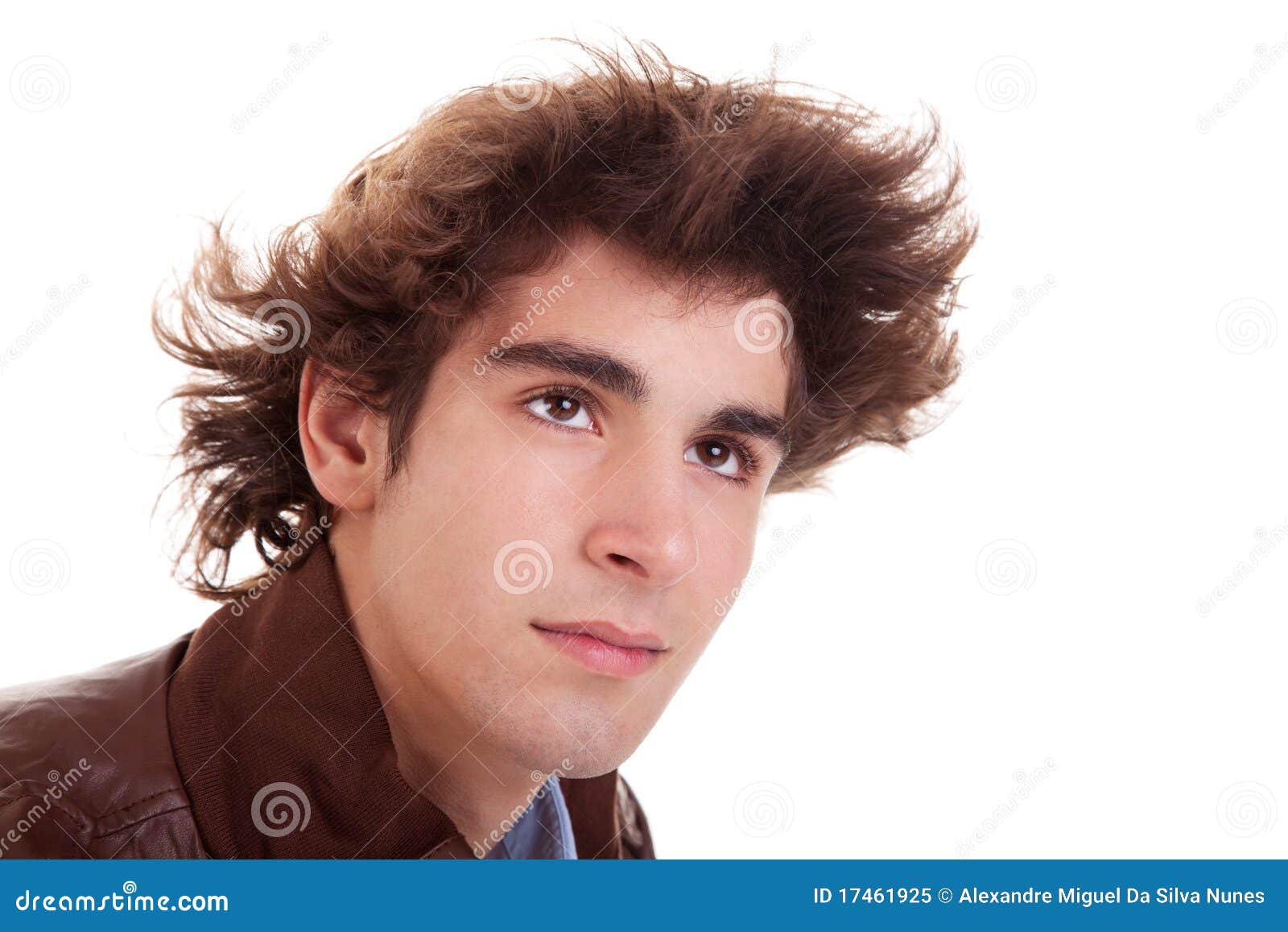 Portrait of a Young Man with Hair on the Wind Stock Image - Image of ...