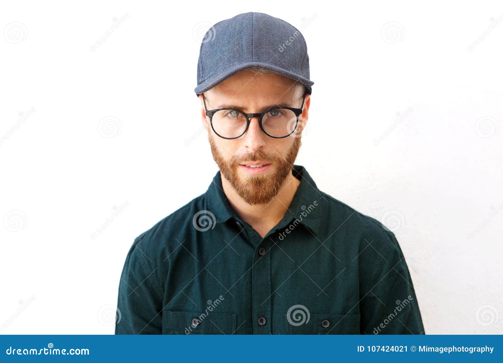 Young Man with Hat and Glasses Staring Stock Image - Image of isolated ...