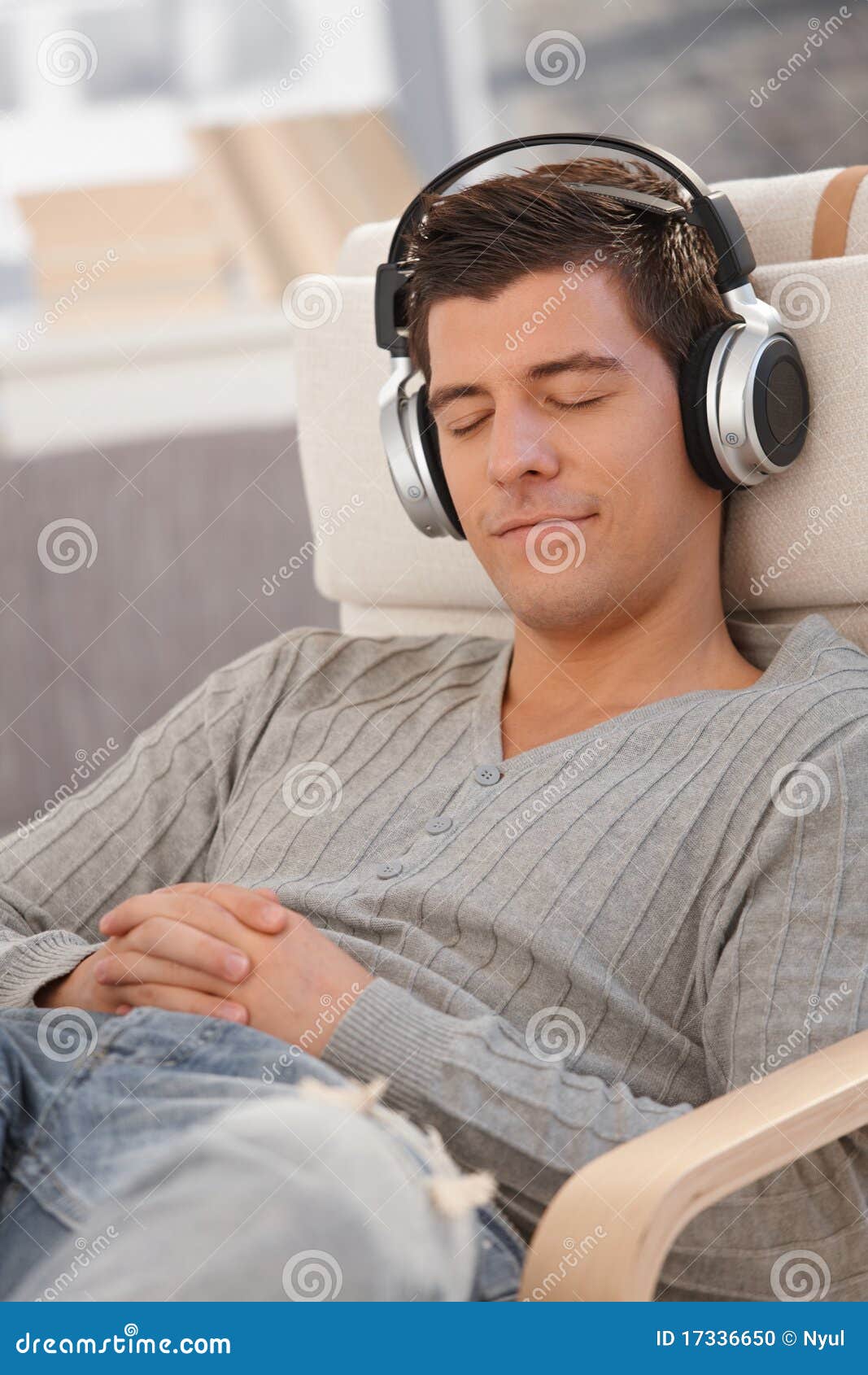 Portrait of Young Man with Headphones Stock Photo - Image of cosy ...