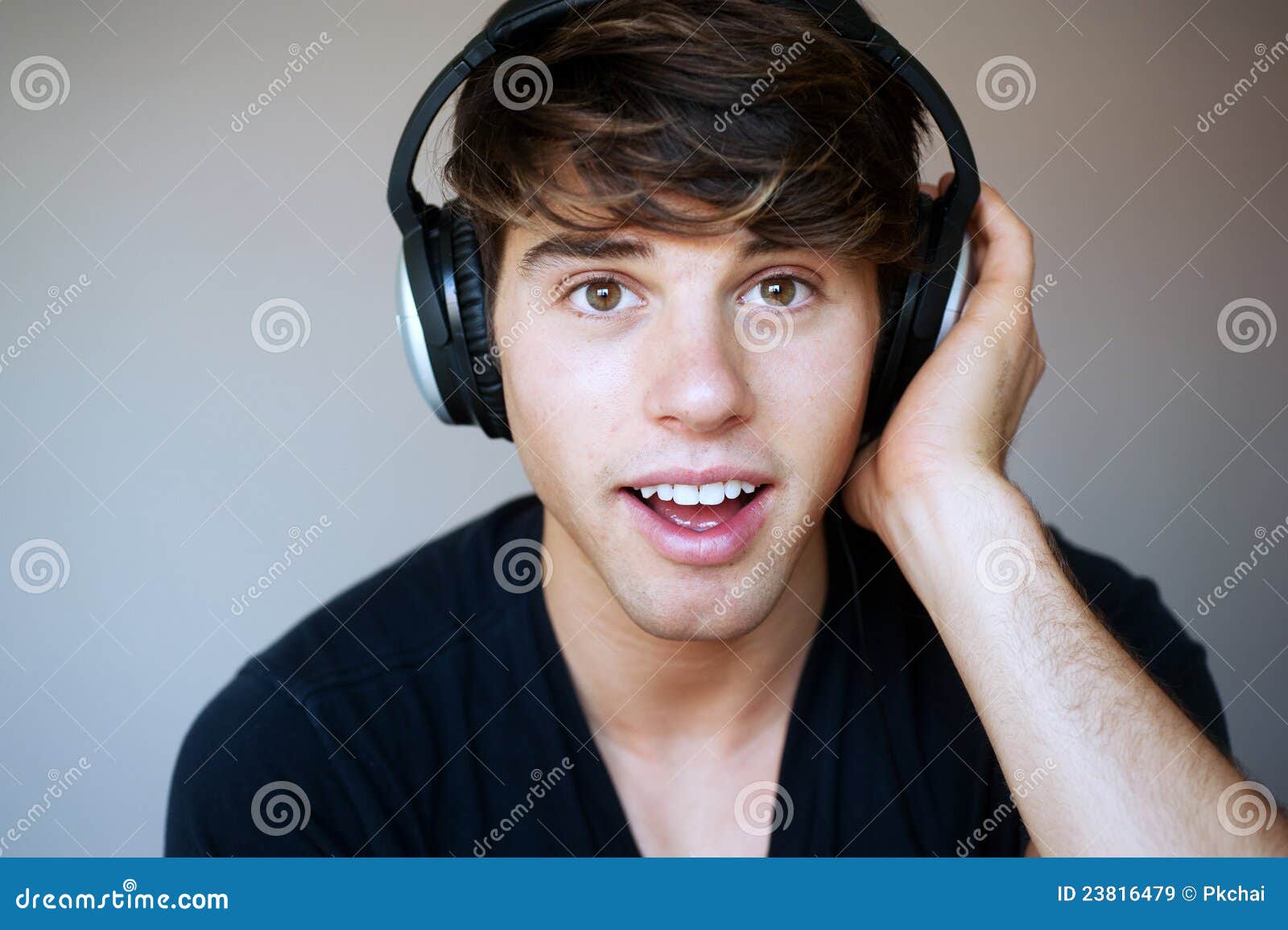 Portrait of Young Man with Headphones Stock Image - Image of human ...