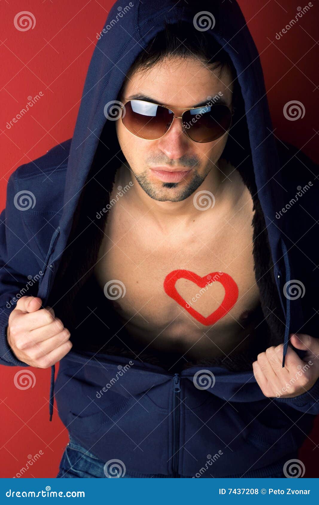 Portrait of Young Man with Heart Painted Stock Photo - Image of person ...