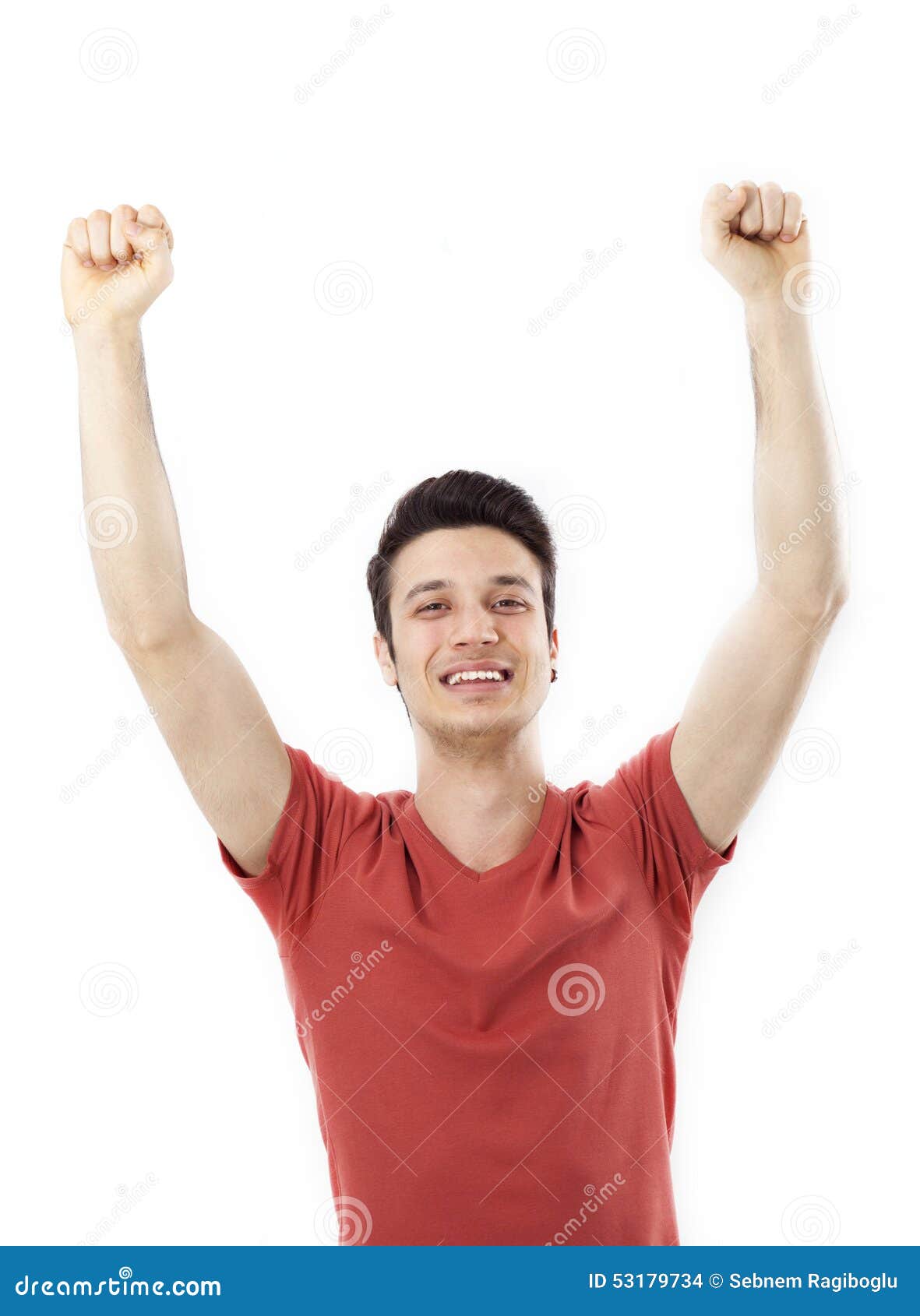 207 Portrait Happy Man His Arm Raised Stock Photos - Free & Royalty ...