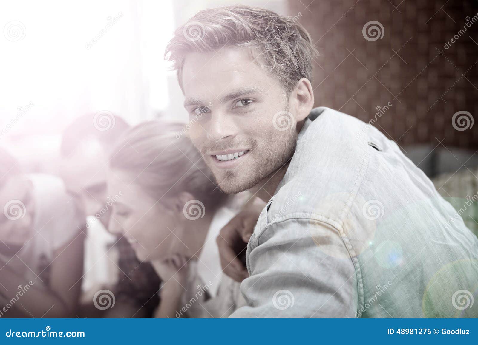 Portrait of a Young Man with His Friends Stock Photo - Image of casual ...