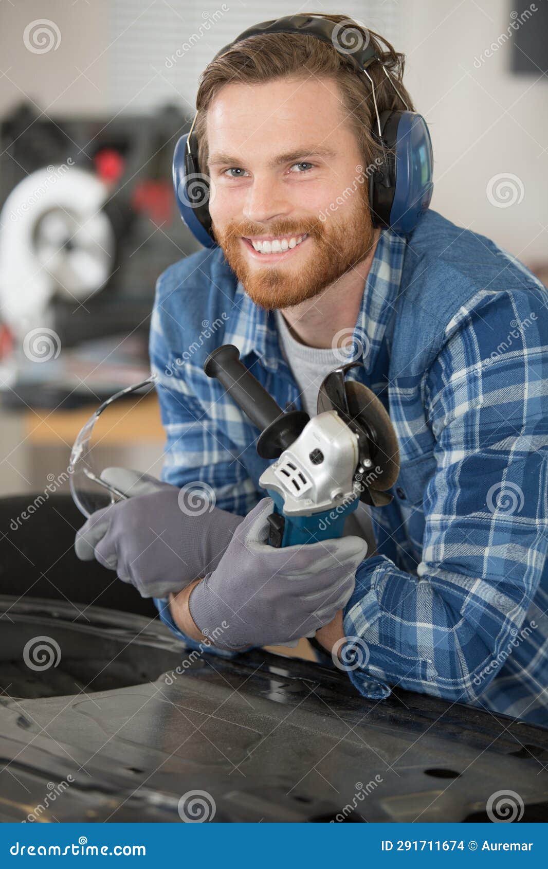 Portrait Young Man Holding Angle Grinder Stock Photo - Image of ...