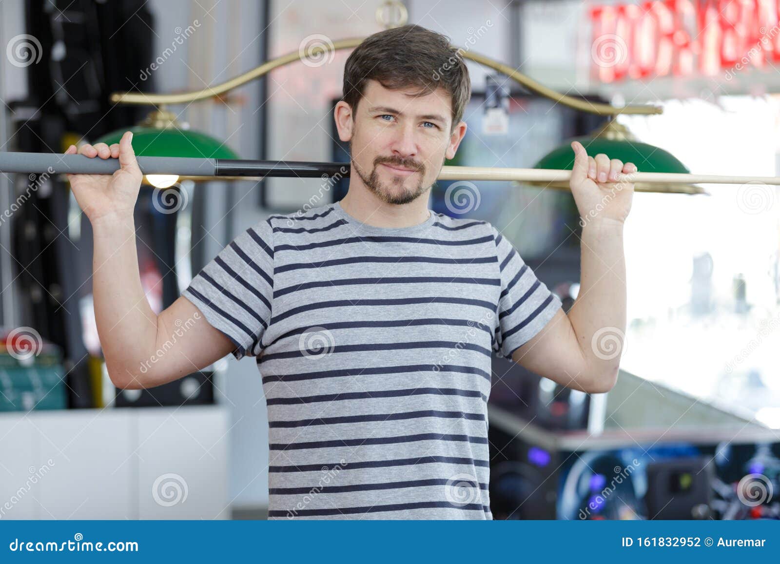 Portrait Young Man Holding Snooker Stick Stock Photo - Image of stick ...