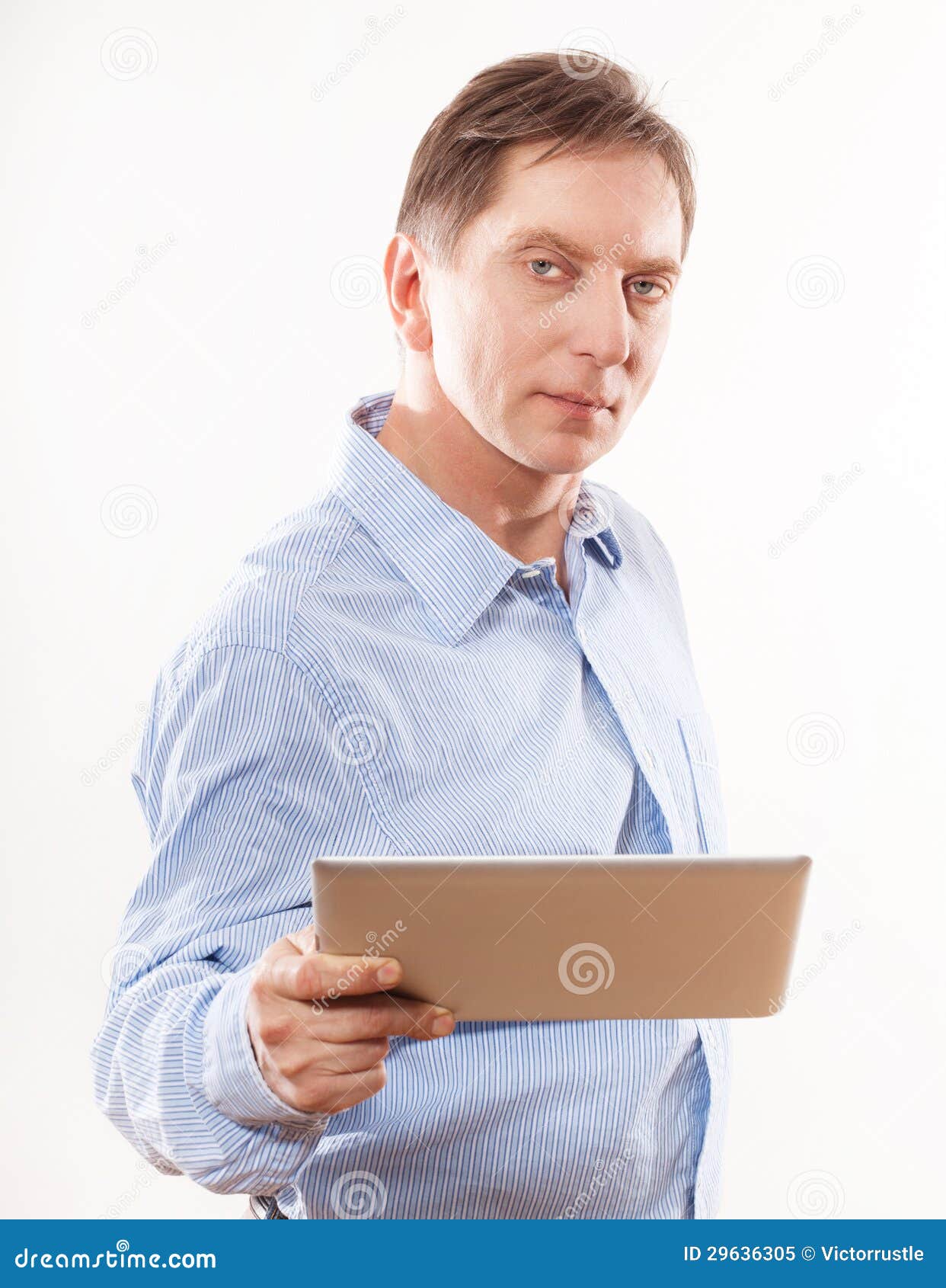 Portrait of Young Man Holding Tablet Stock Image - Image of modern ...