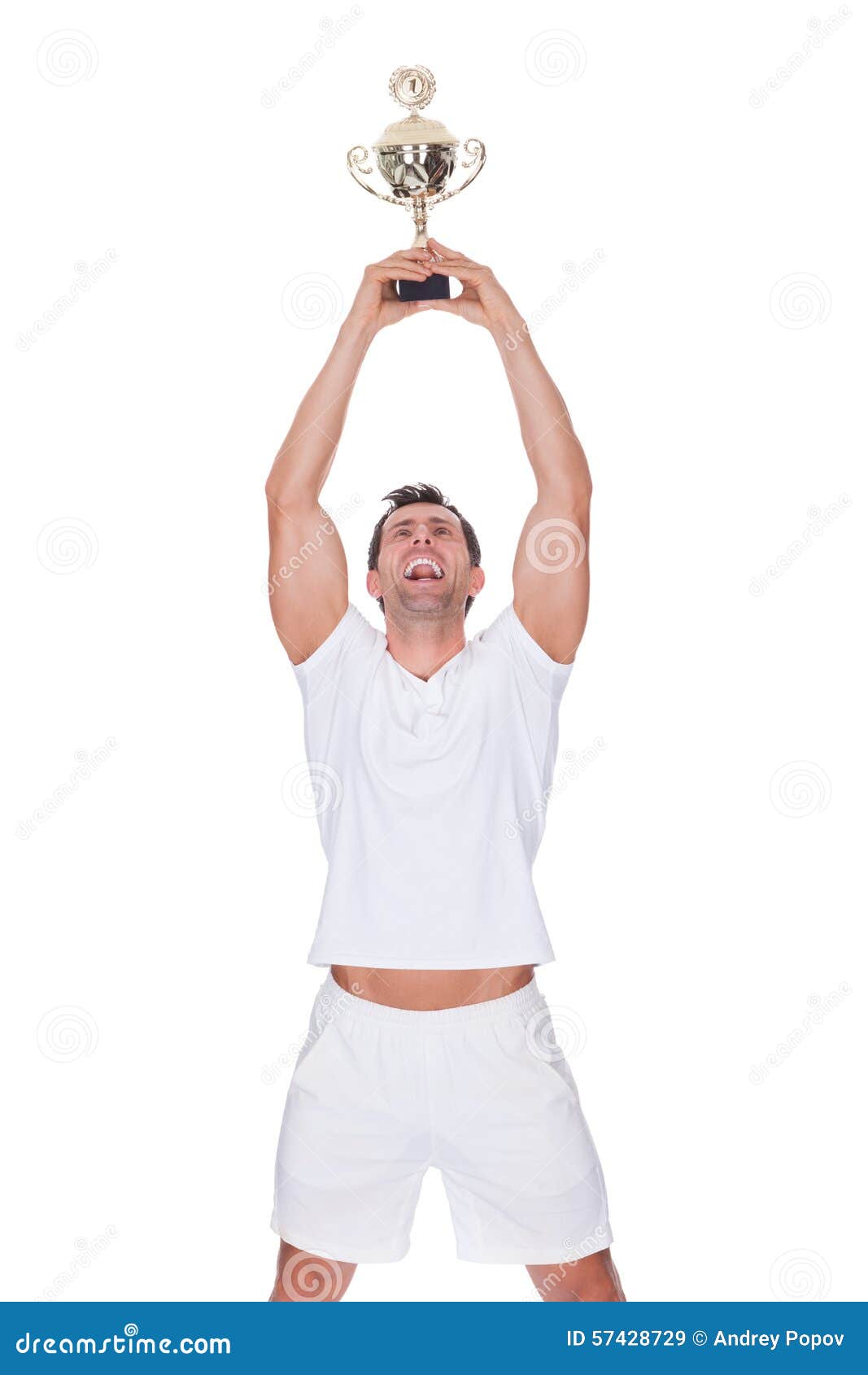 Portrait of Young Man Holding Trophy Stock Image - Image of honor ...