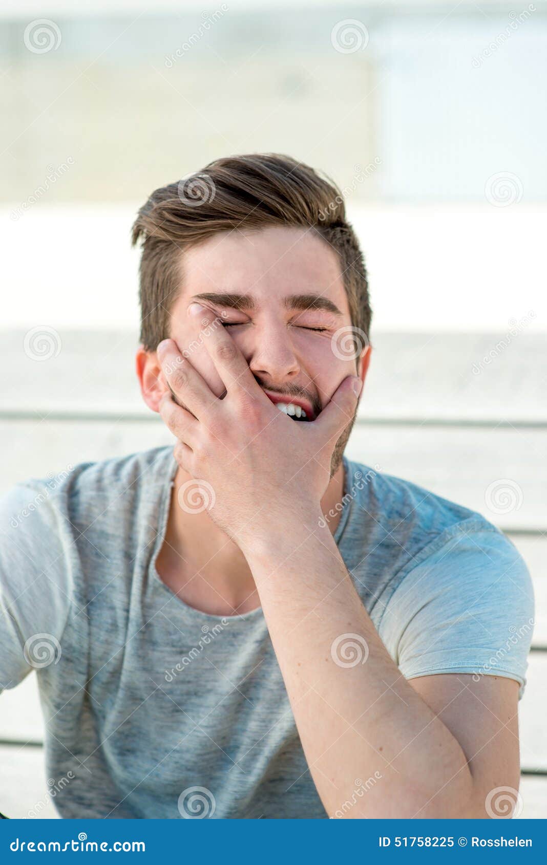 Portrait of a Young Man Laghing Stock Image - Image of hand, expression ...