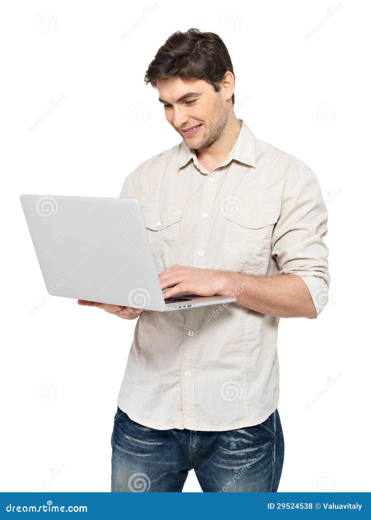 Portrait of Young Man with Laptop in Casuals Stock Photo - Image of ...