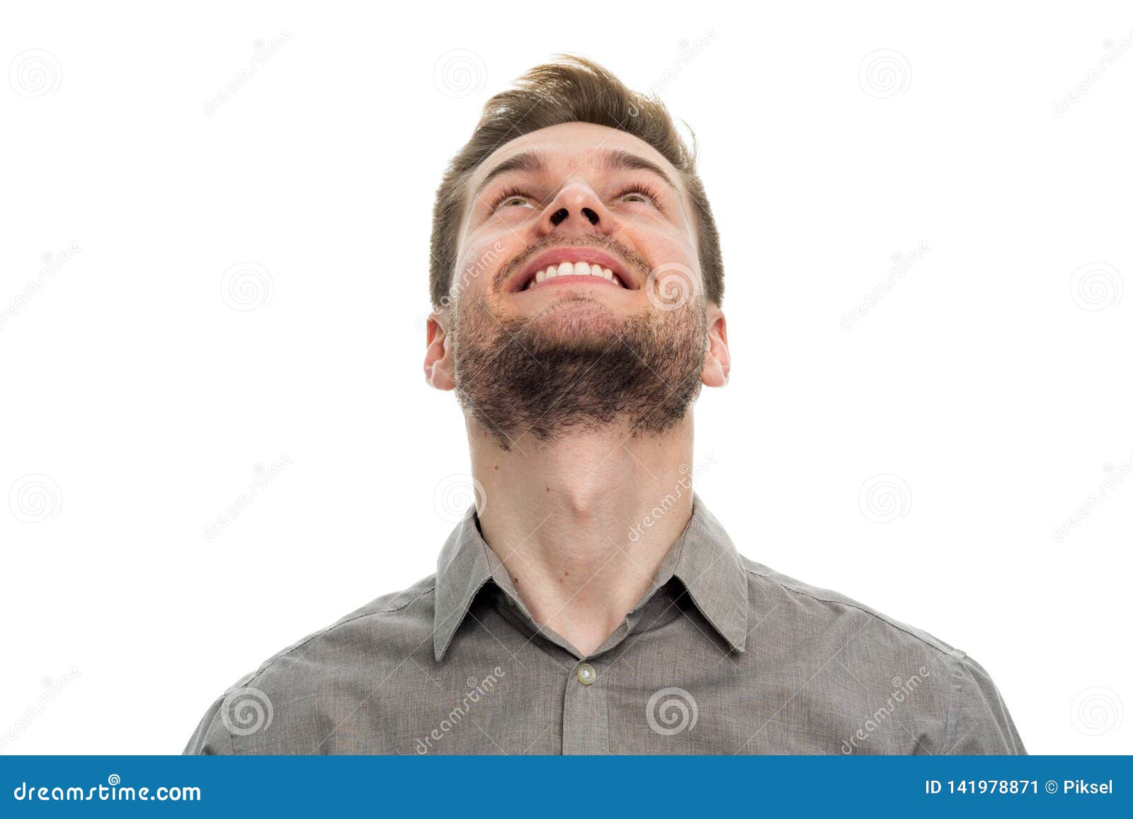 Portrait of Young Man Looking Up Stock Image - Image of male, looking ...