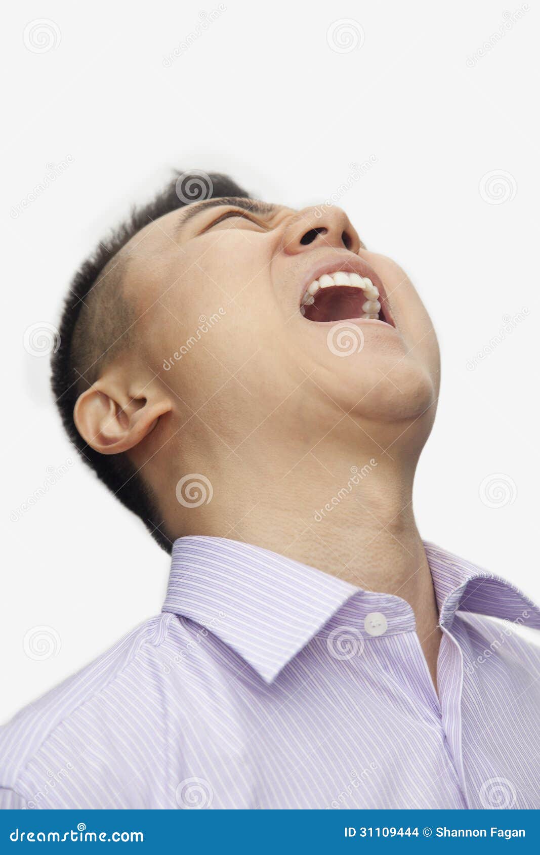 Portrait of Young Man Looking Up and Shouting, Close Up Studio Shot ...