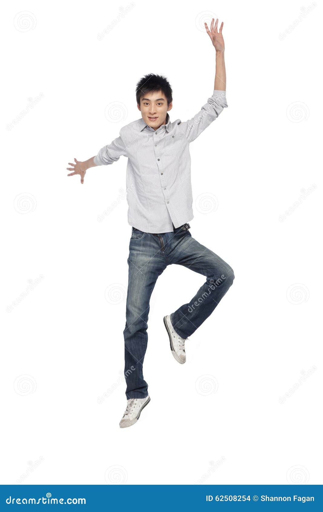 Portrait of a Young Man Mid-air Stock Photo - Image of cheering ...