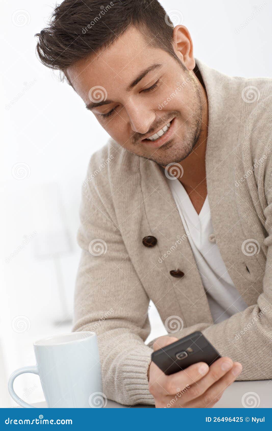 Portrait of Young Man with Mobile Phone Stock Image - Image of face ...
