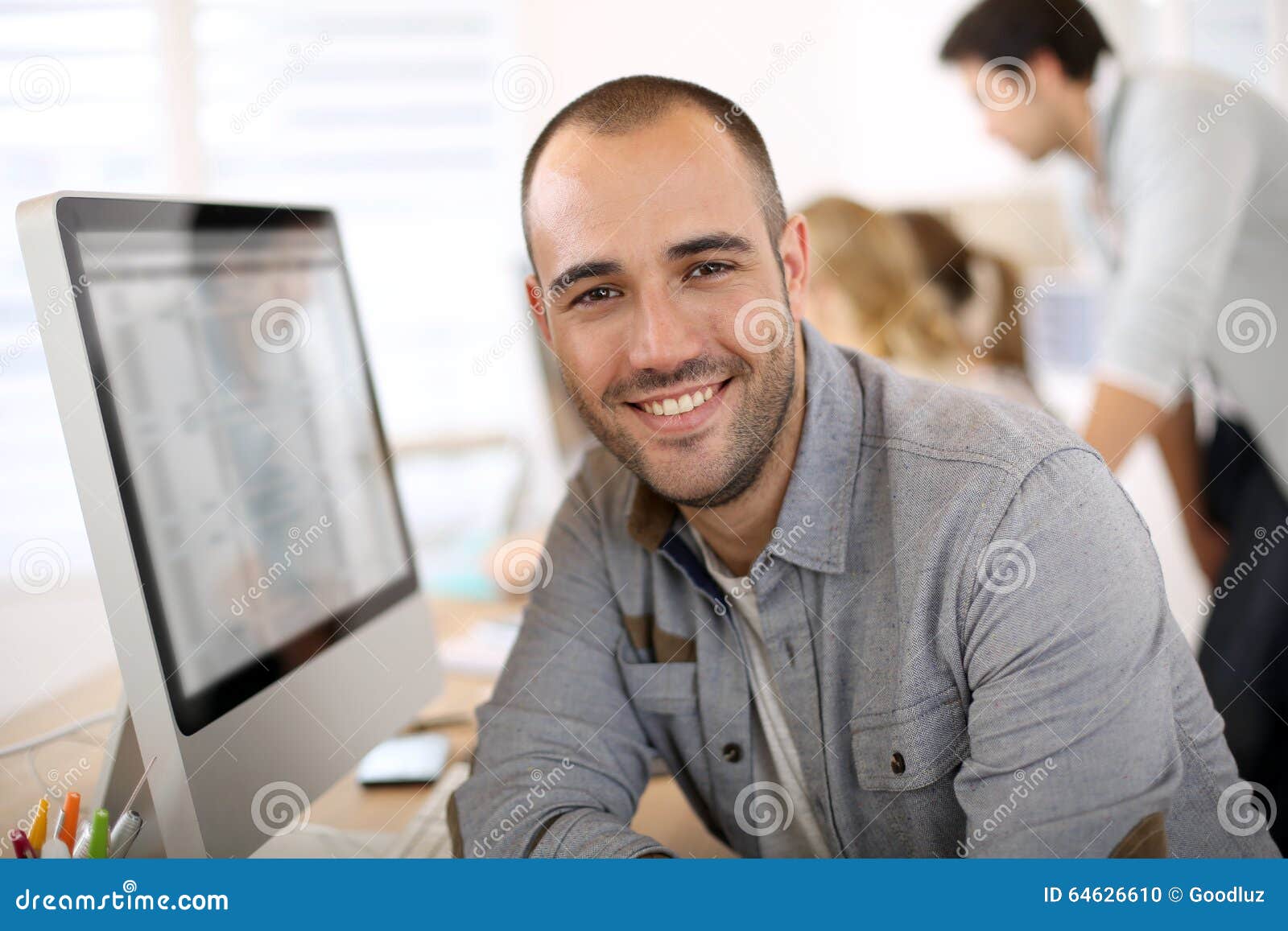 Portrait of Young Man Office Worker in Computer Stock Photo - Image of ...
