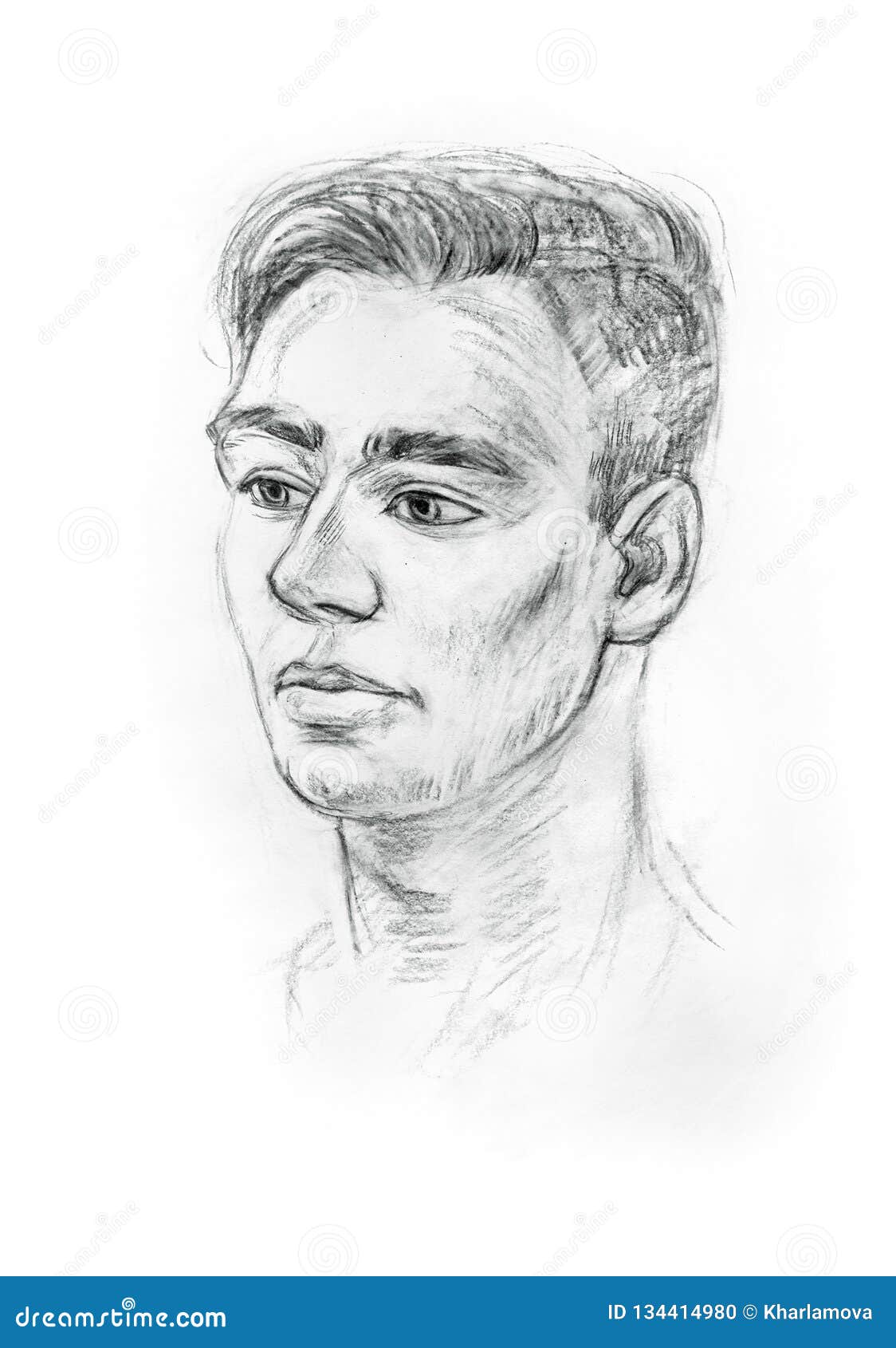Portrait of a Young Man with a Pencil Stock Illustration - Illustration ...