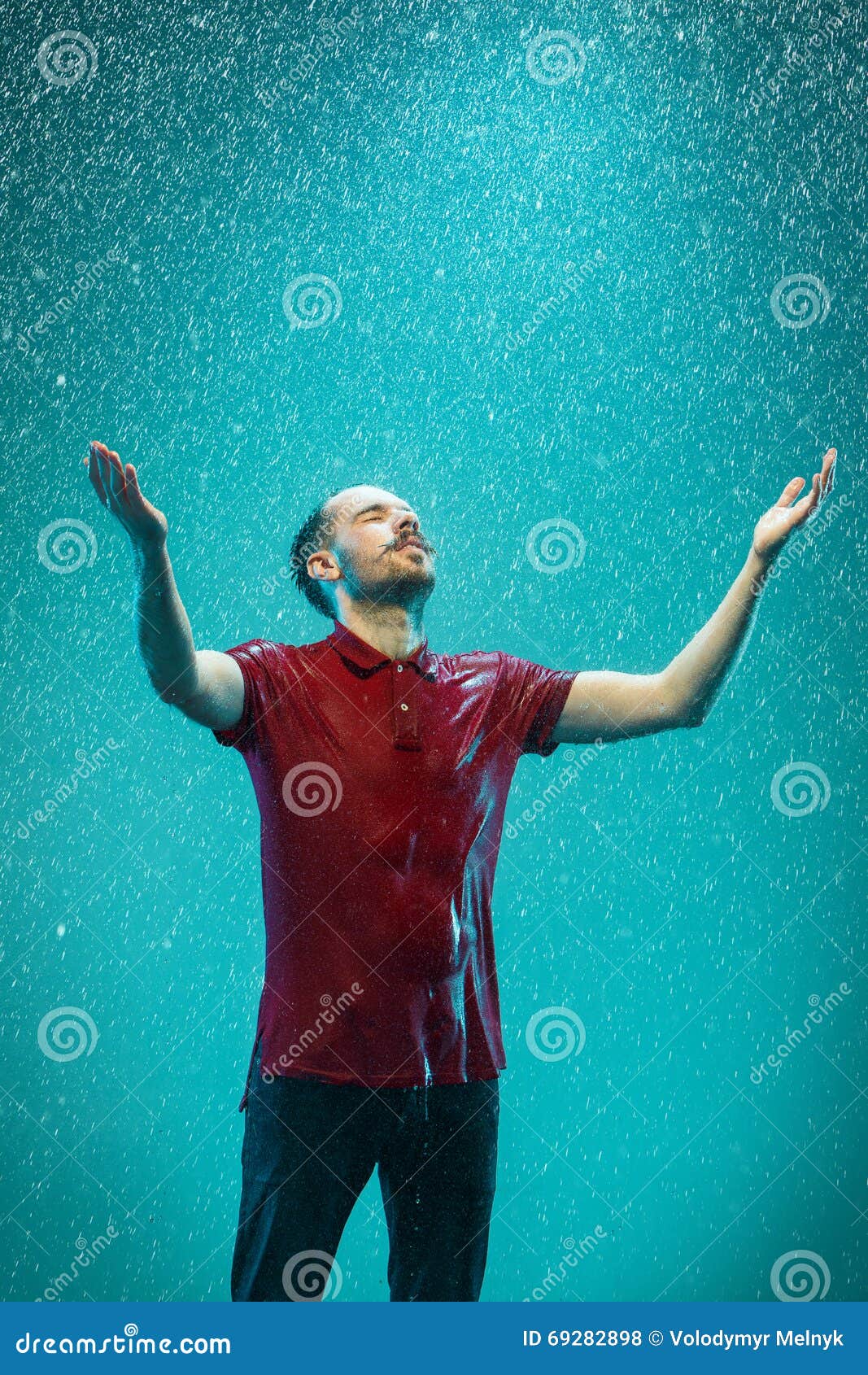 The Portrait of Young Man in the Rain Stock Photo - Image of male ...