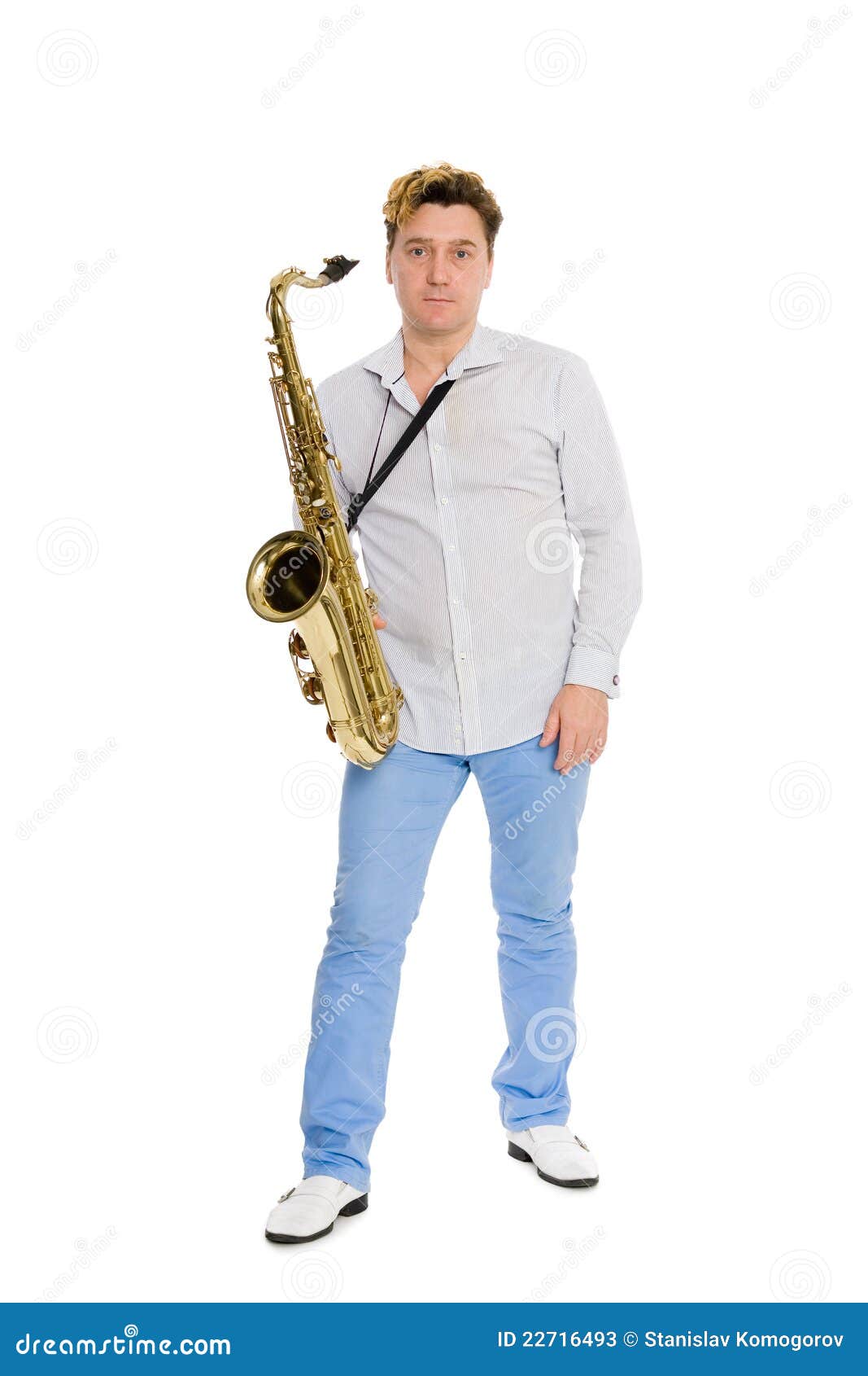 Portrait of a Young Man with a Saxophone Stock Image - Image of blonde ...