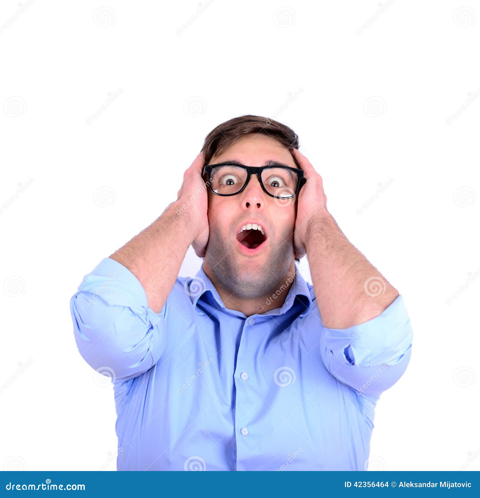 Portrait of Young Man in Shock or Under Great Pressure Isolated Stock ...