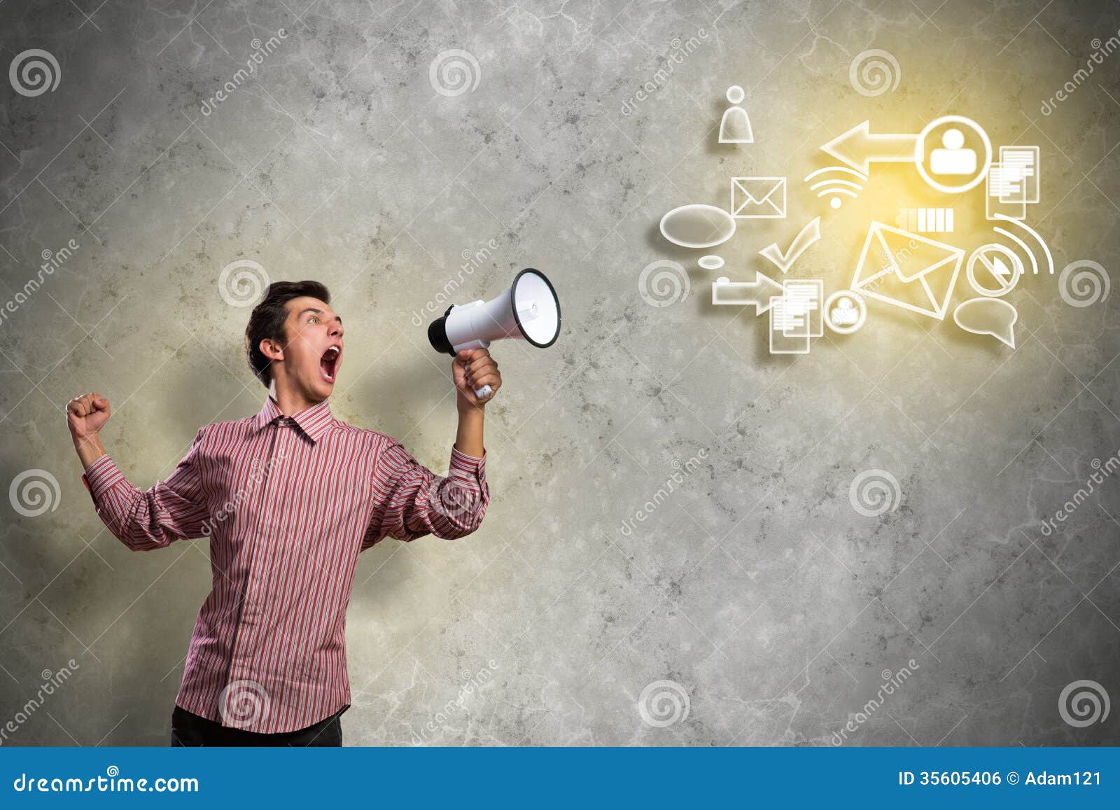 Portrait of a Young Man Shouting Using Megaphone Stock Photo - Image of ...