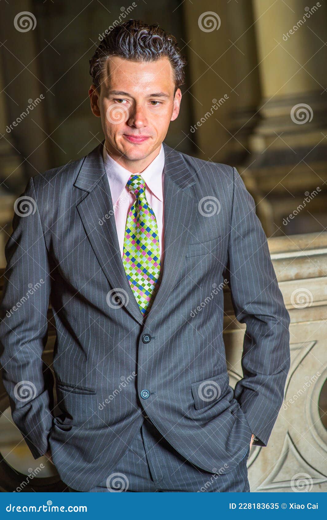 Portrait of Young Man Standing Inside Office Building, Looking Forward ...